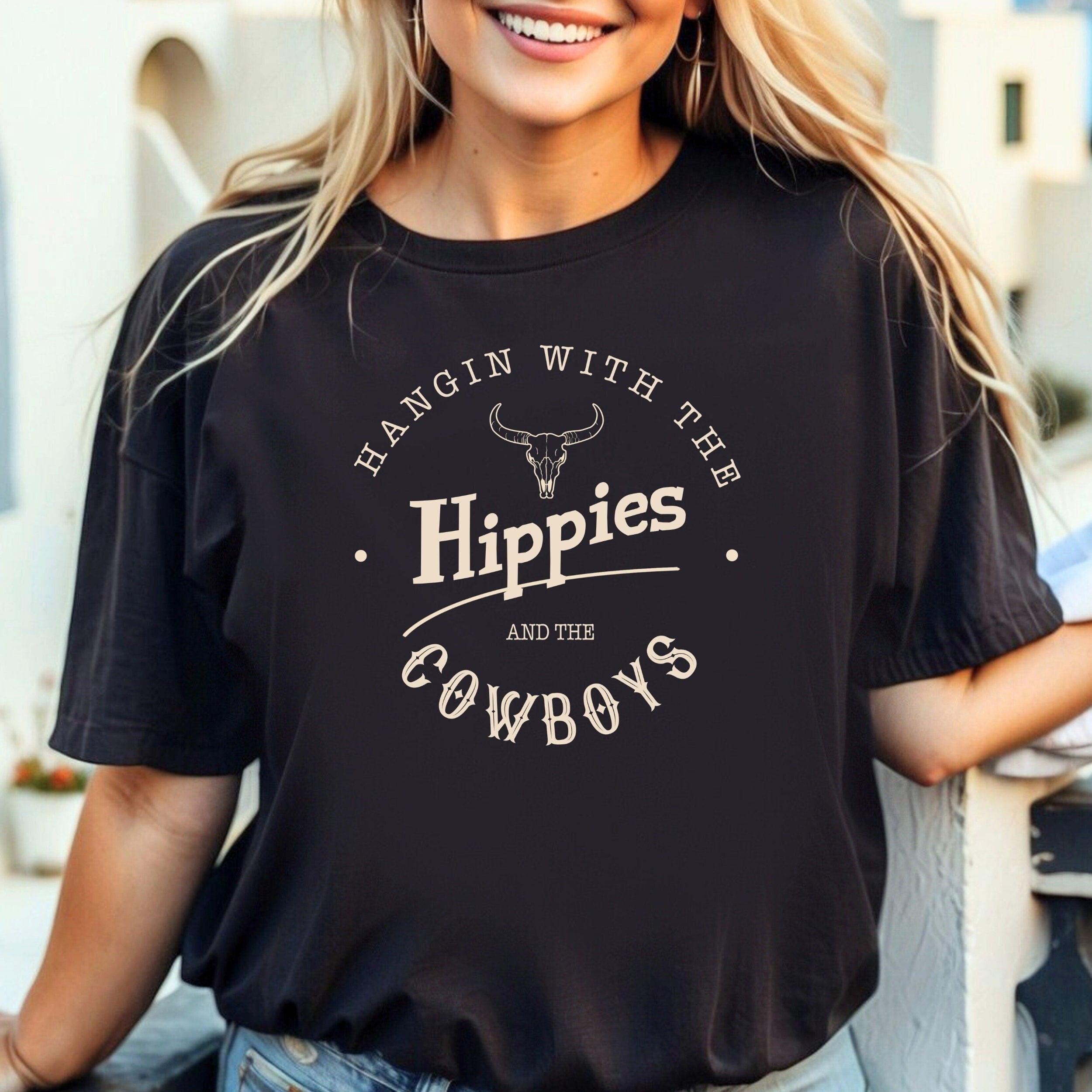 Hangin With The Hippies And The Cowboys Sweatshirt - Western Shirt ...