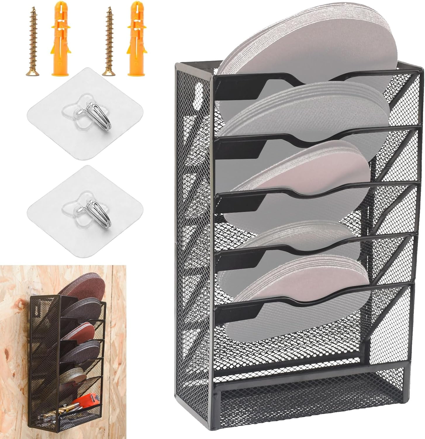 Hanging 5-Tier Mesh Sandpaper Organizer, Metal Sandpaper Organizer for ...