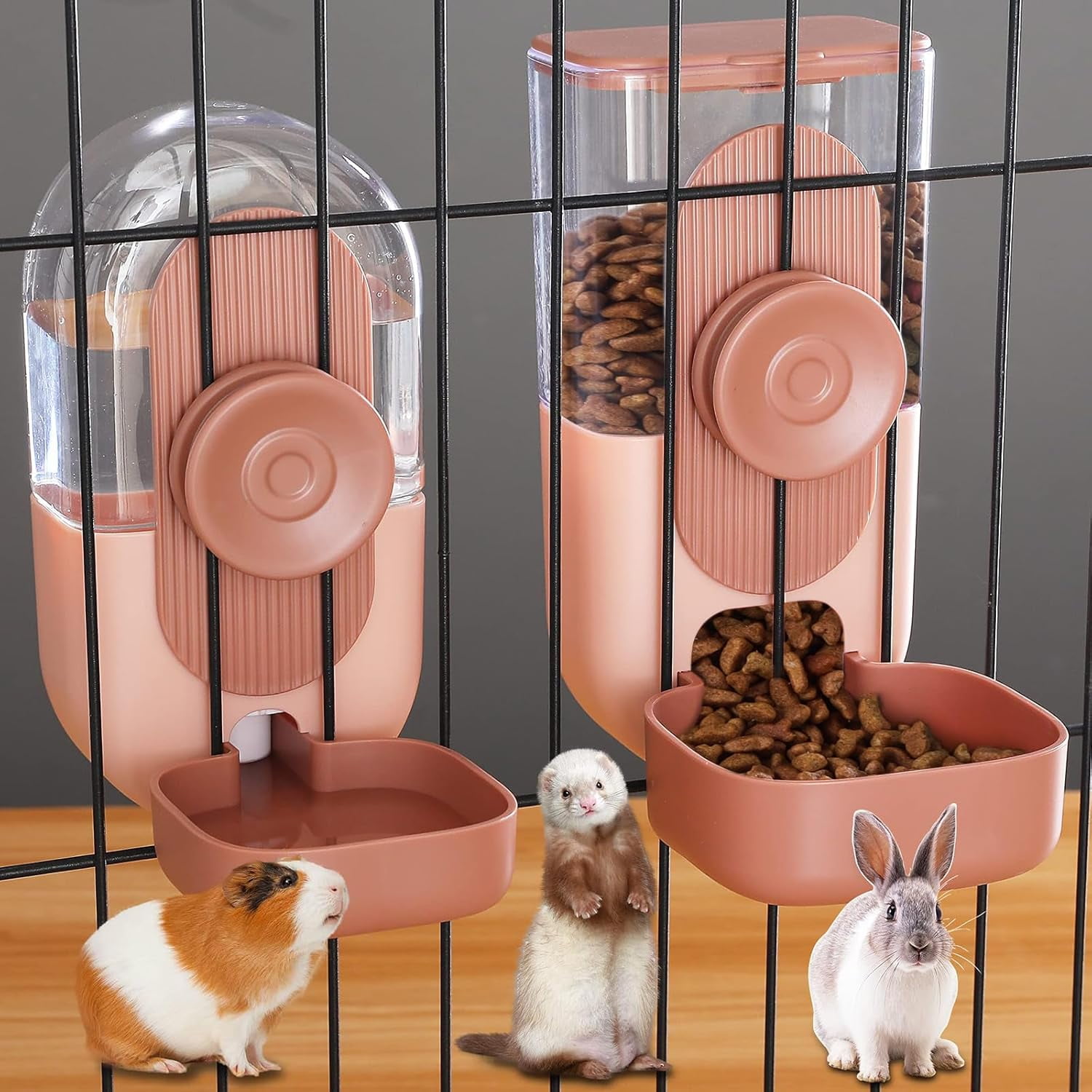 Hanging Automatic Food Water Dispenser, 2Pcs Gravity Pet Feeders and ...