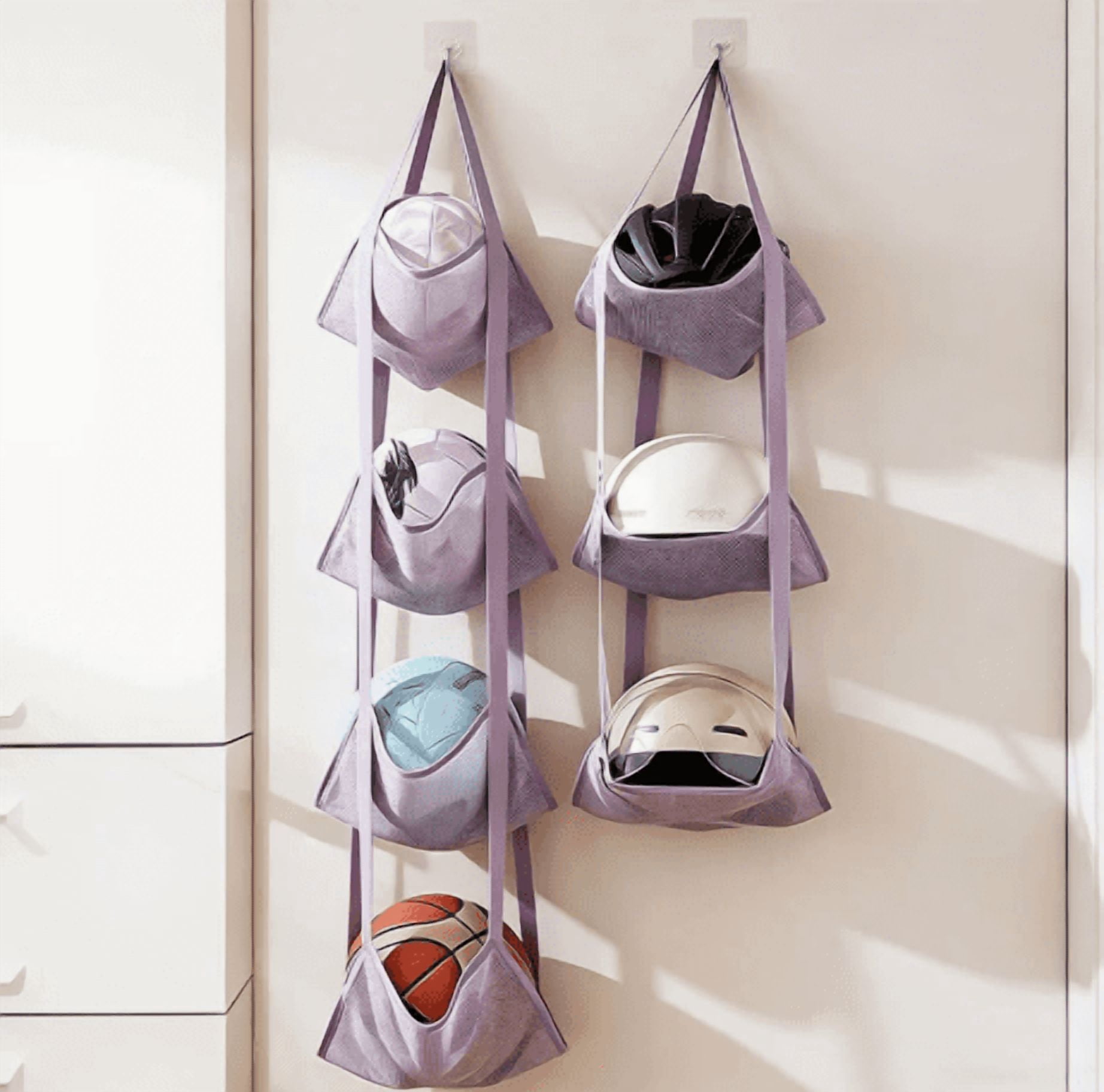 Hanging Ball Storage Organizer, Vertical Multi-Pocket Sports Equipment ...