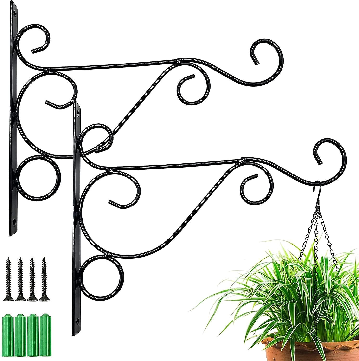 Hanging Basket Brackets Plant Hook 2 Pack Metal Outdoor Garden Heavy ...