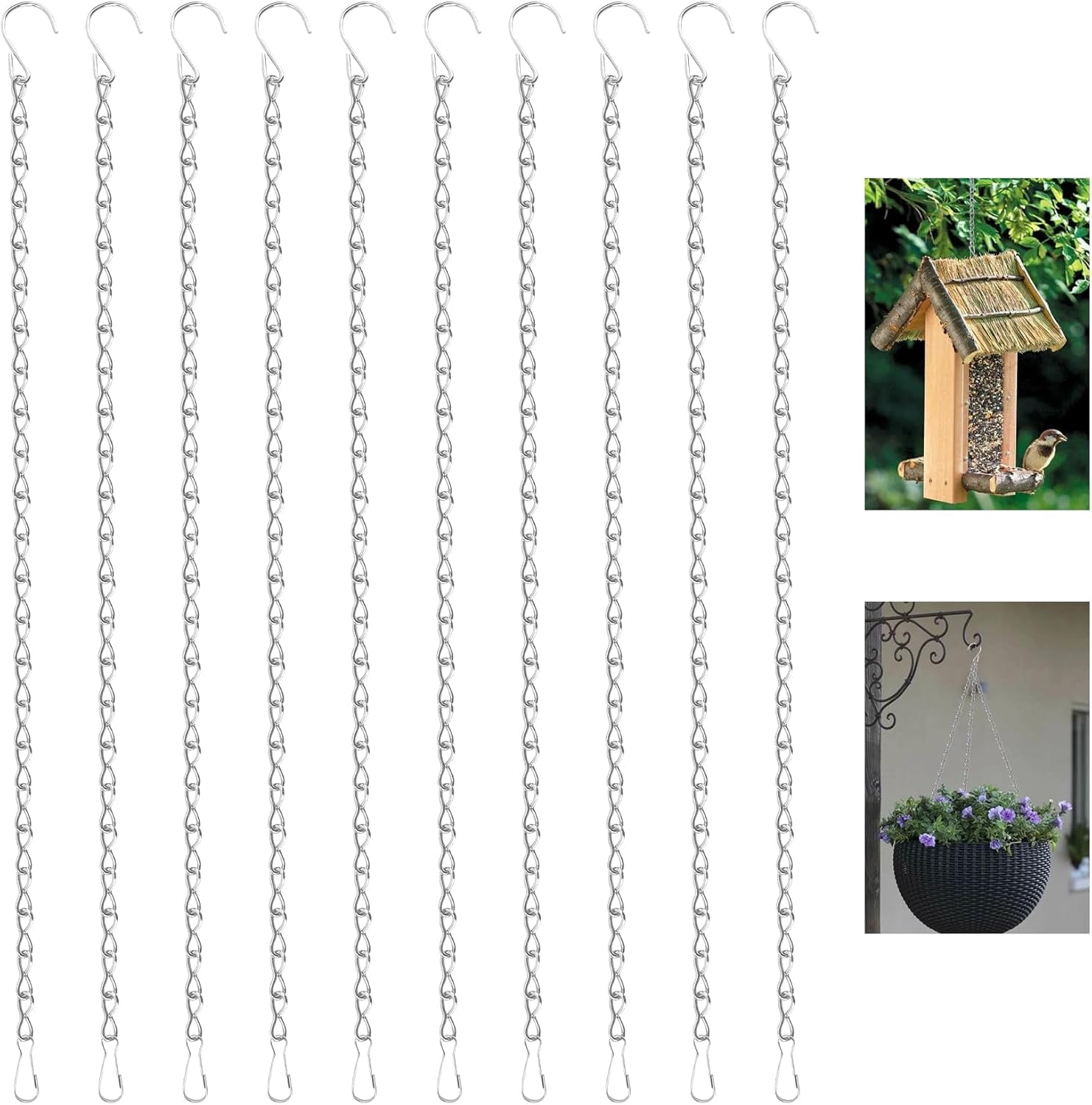 Hanging Basket Chain, 10Pack Hanging Chain with Hook, 19.7Inch Silver ...