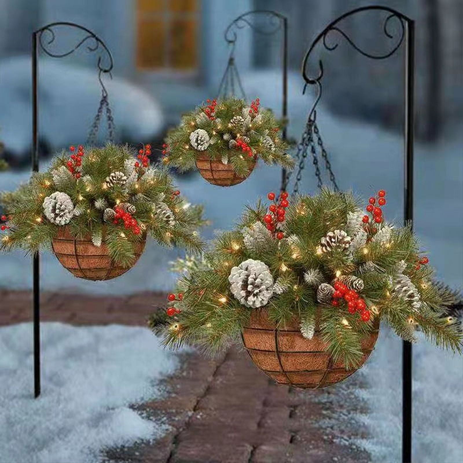 Hanging Basket Christmas Decor Artificial Christmas Hanging Basket with ...