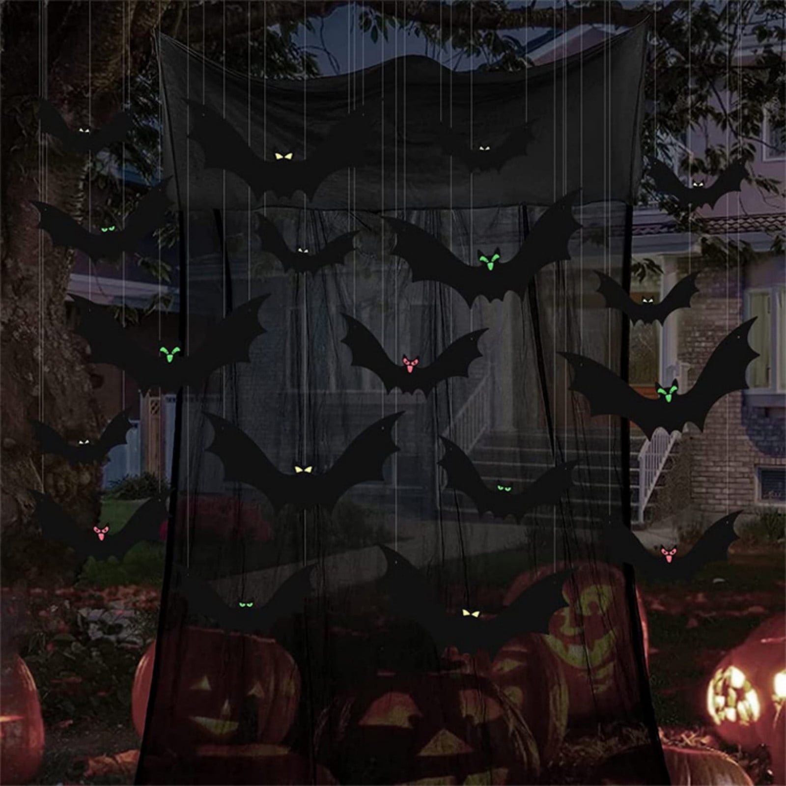 Hanging Bats Halloween Decoration Outside, Large Flying Plastic Bats ...