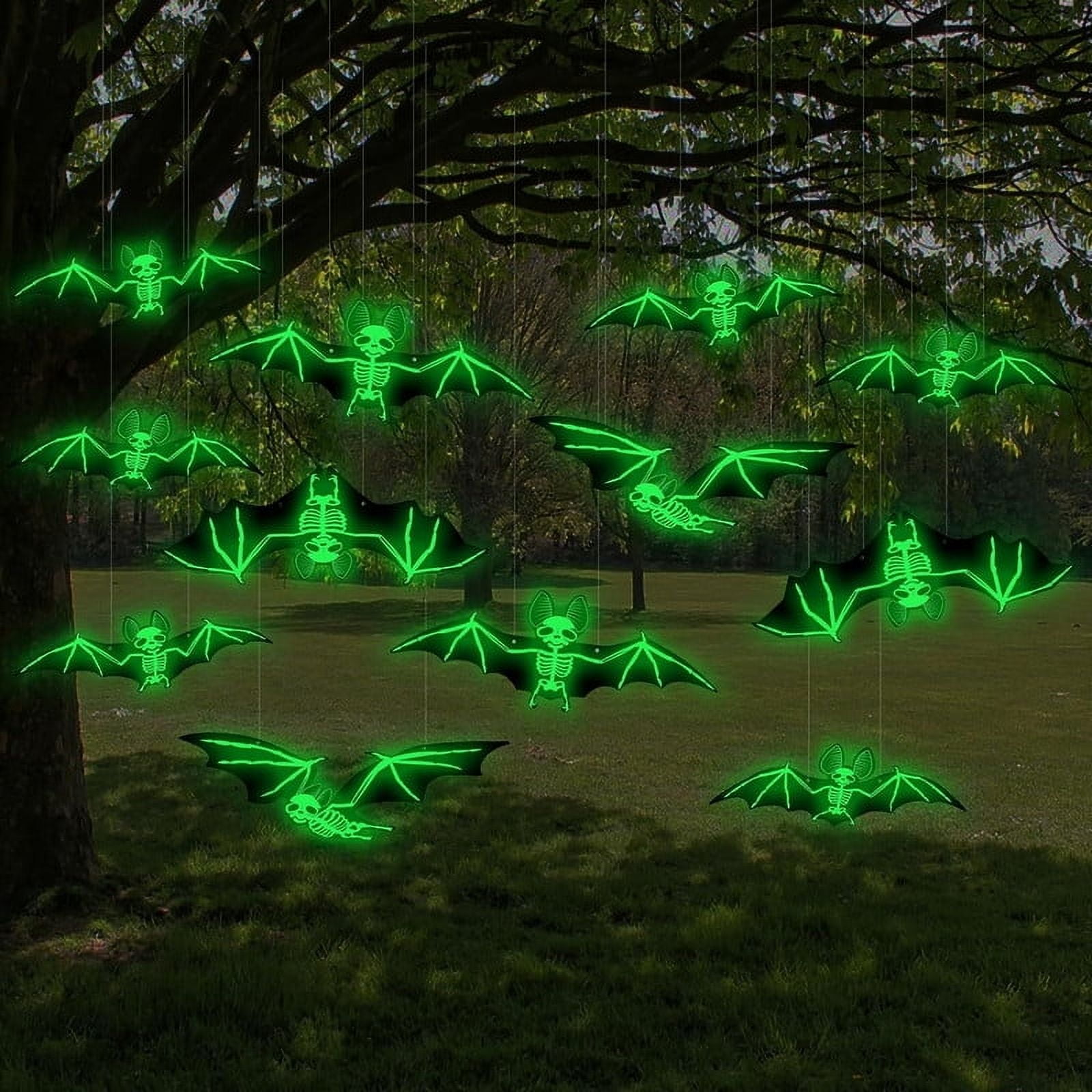 Hanging Bats Halloween Decorations Outdoor - 12pcs Black Flying Bats 3D ...