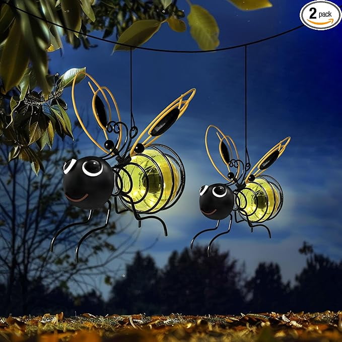 Hanging Bee Solar Garden Lights Decor for Outside,2025 New Solar Bee ...