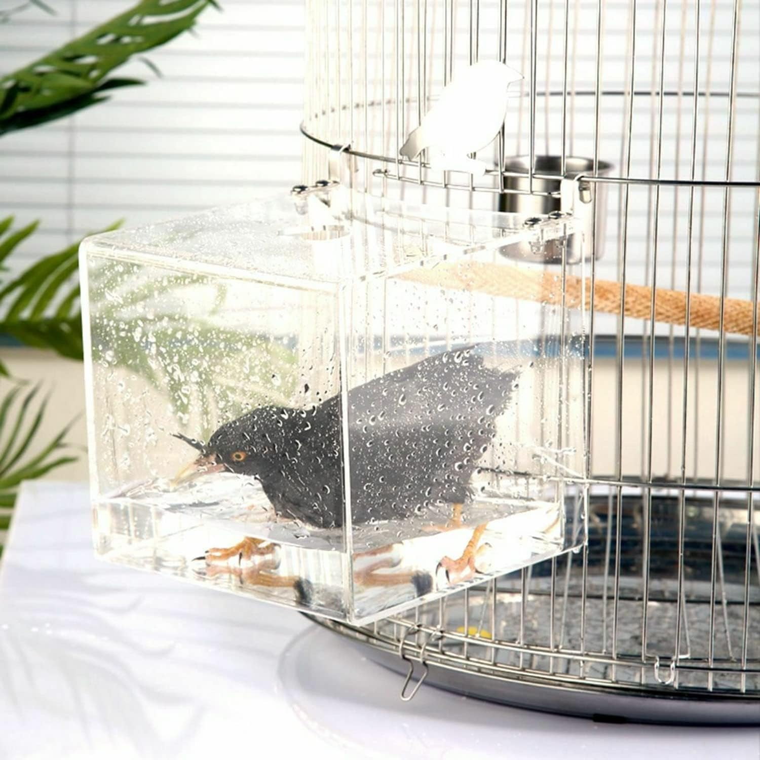 Hanging Bird Bath Cube Bird Bathtub Bath Shower Box Bowl Cage Accessory ...