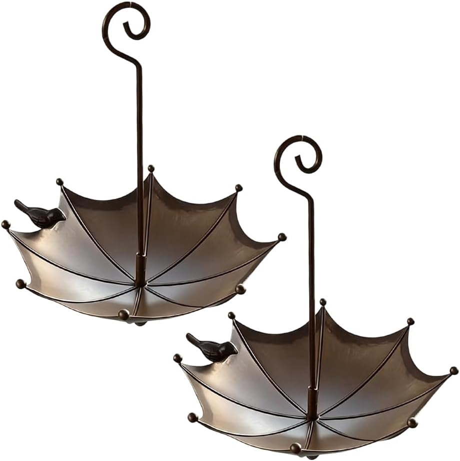 Hanging Bird Bath Feeder, Vintage Umbrella Shaped Iron Bird Feeder Tray ...