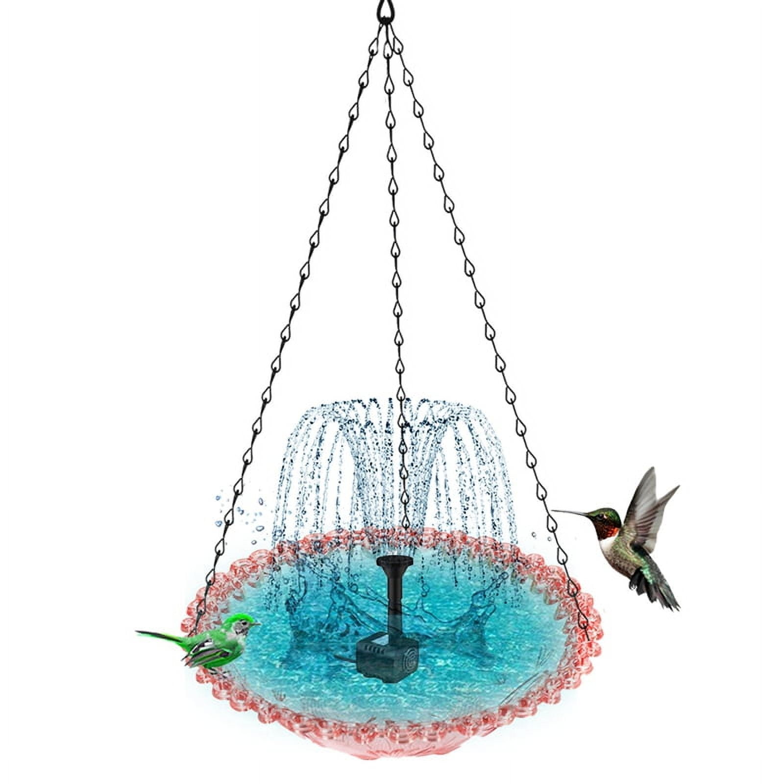 Hanging Bird Bath with Solar Fountain Fountains Baths for Outdoors Pink ...