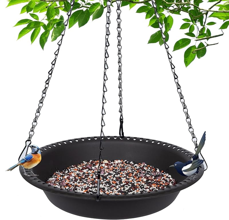 Hanging Bird Feeder Tray with Drainage Holes for Outside, Rugged ...