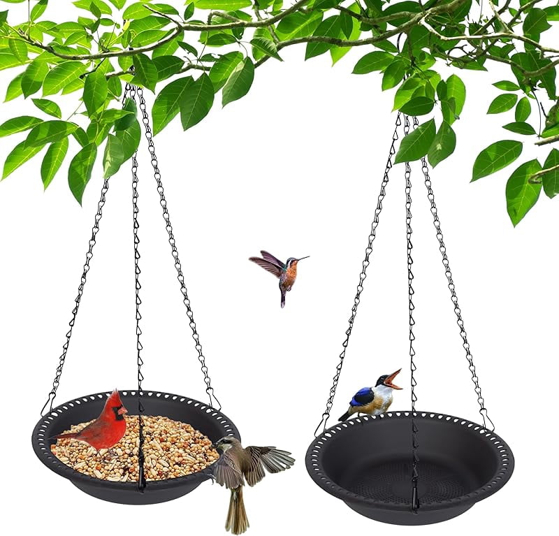 Hanging Bird Feeder Tray with Drainage Holes for Outside, Rugged ...