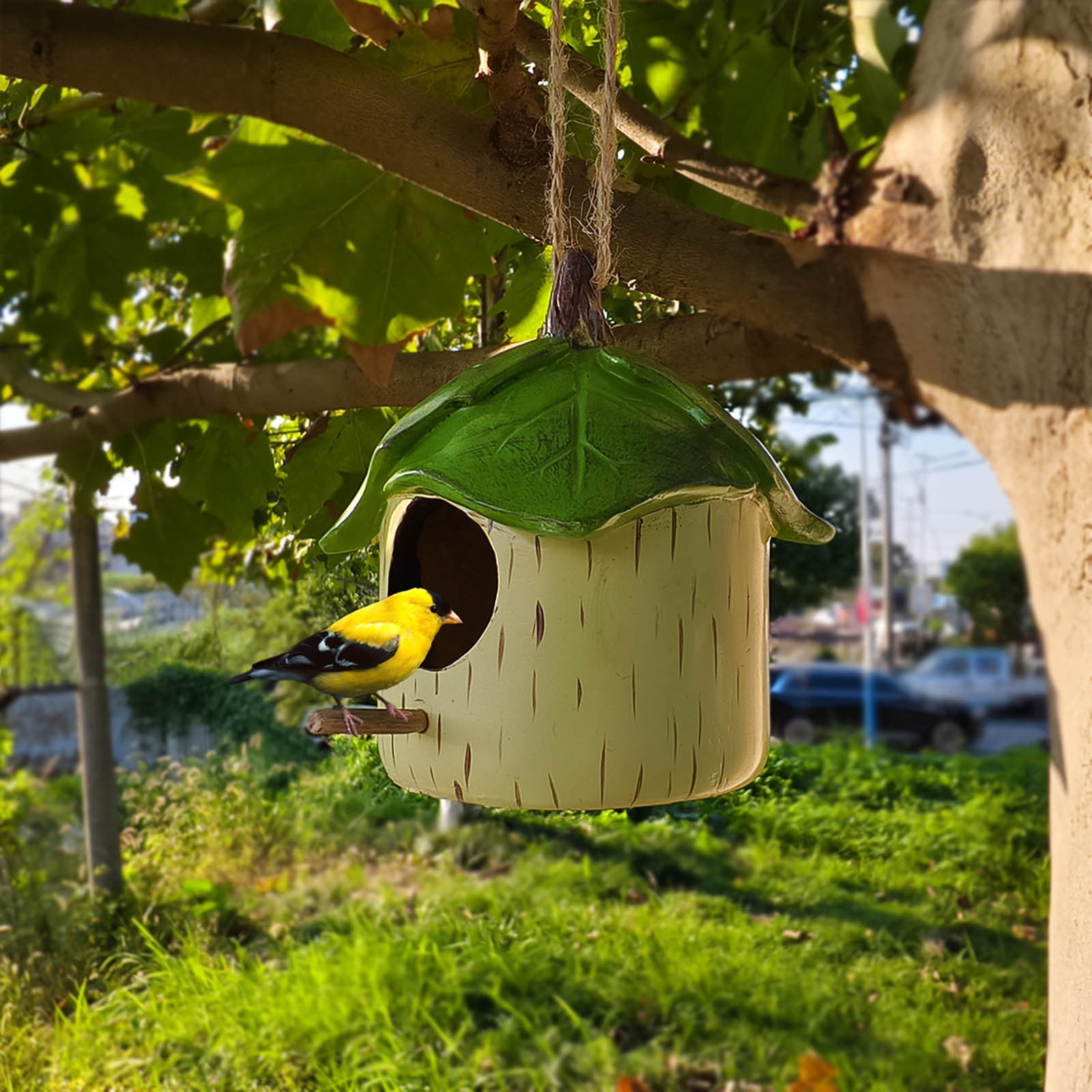 Hanging Bird House | Hand Painted Polyresin Outdoor Cottage Decor ...