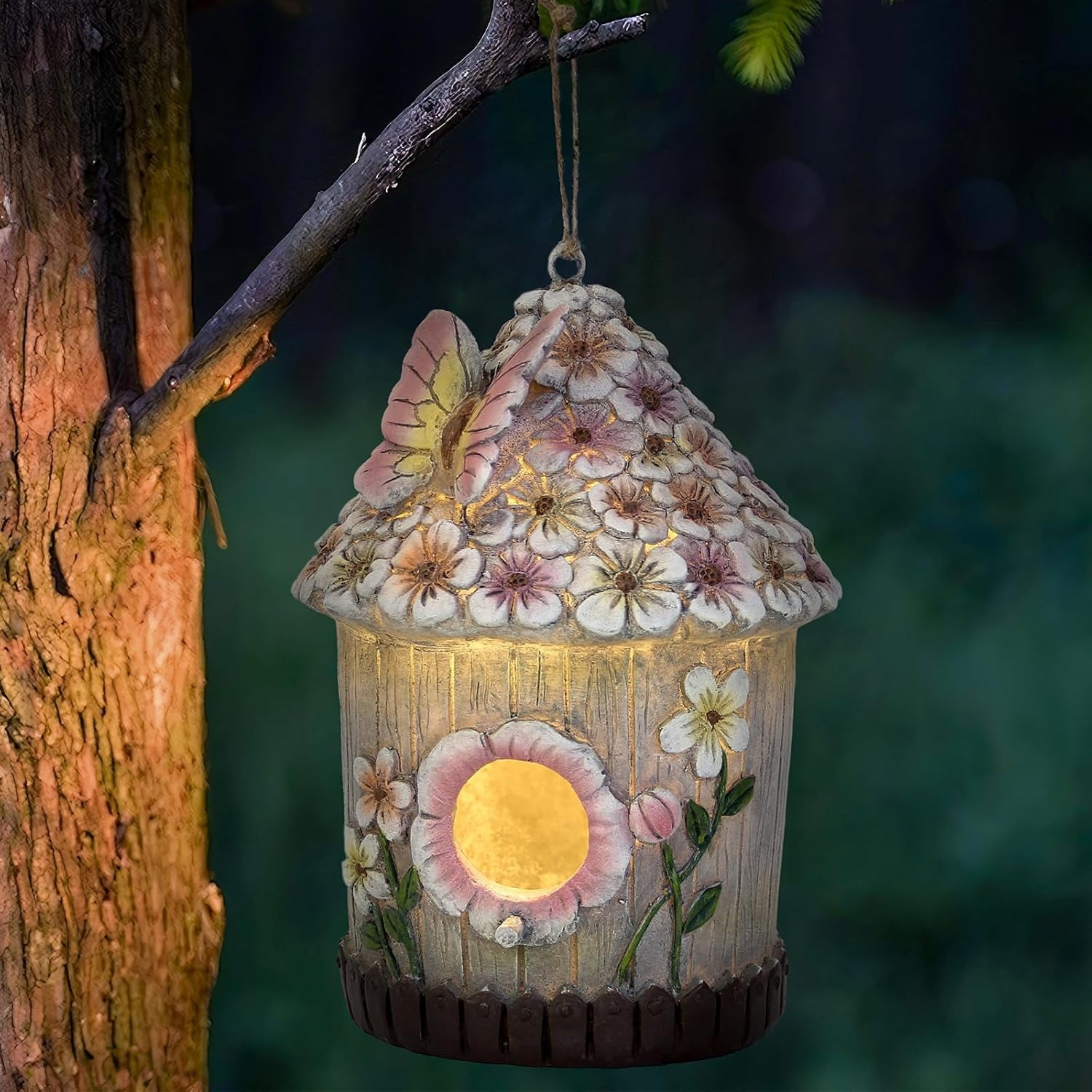Hanging Bird House for Outdoor with Solar Light, Nesting Box Garden ...