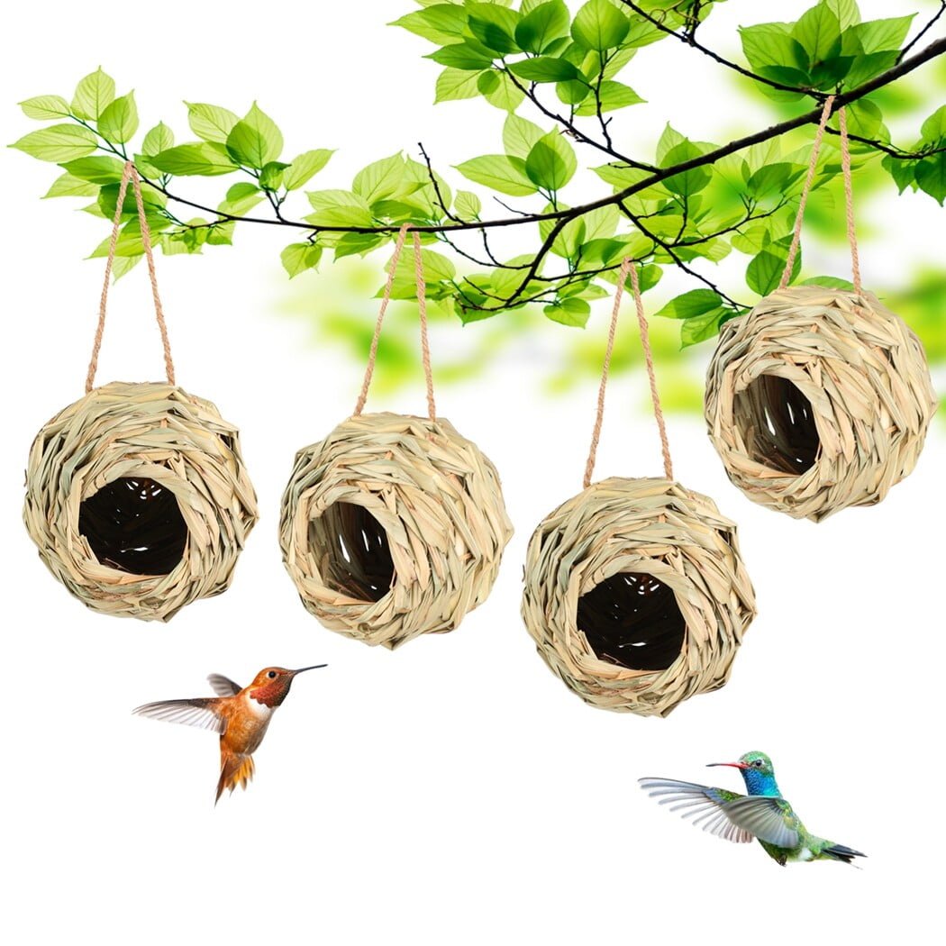 Byepica Reed Grass Hanging Bird Nests, Hand-Woven Hummingbird Houses, 4 ...