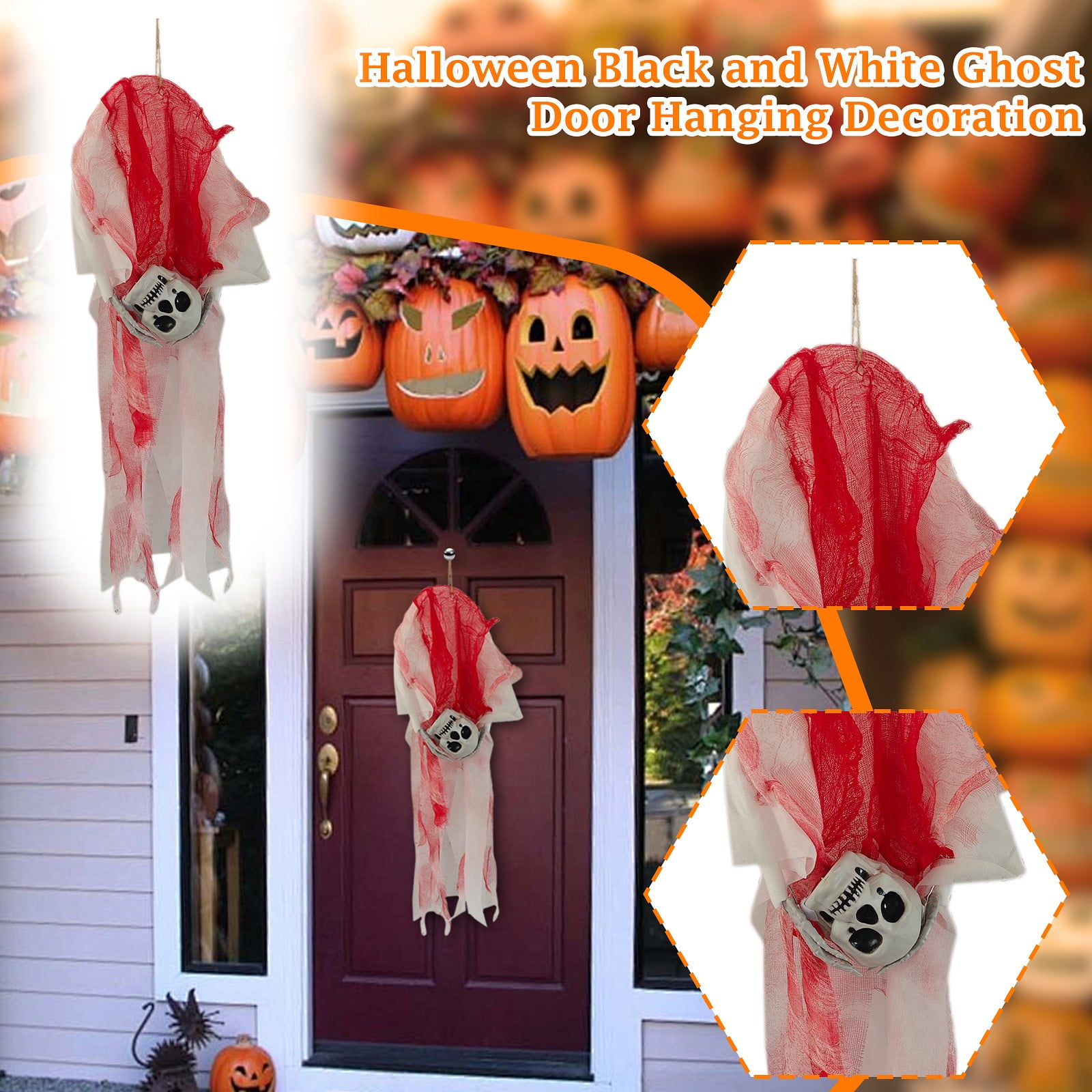 Hanging Bloody Ghost Halloween Decoration, Scary Skull Spirit Prop with ...