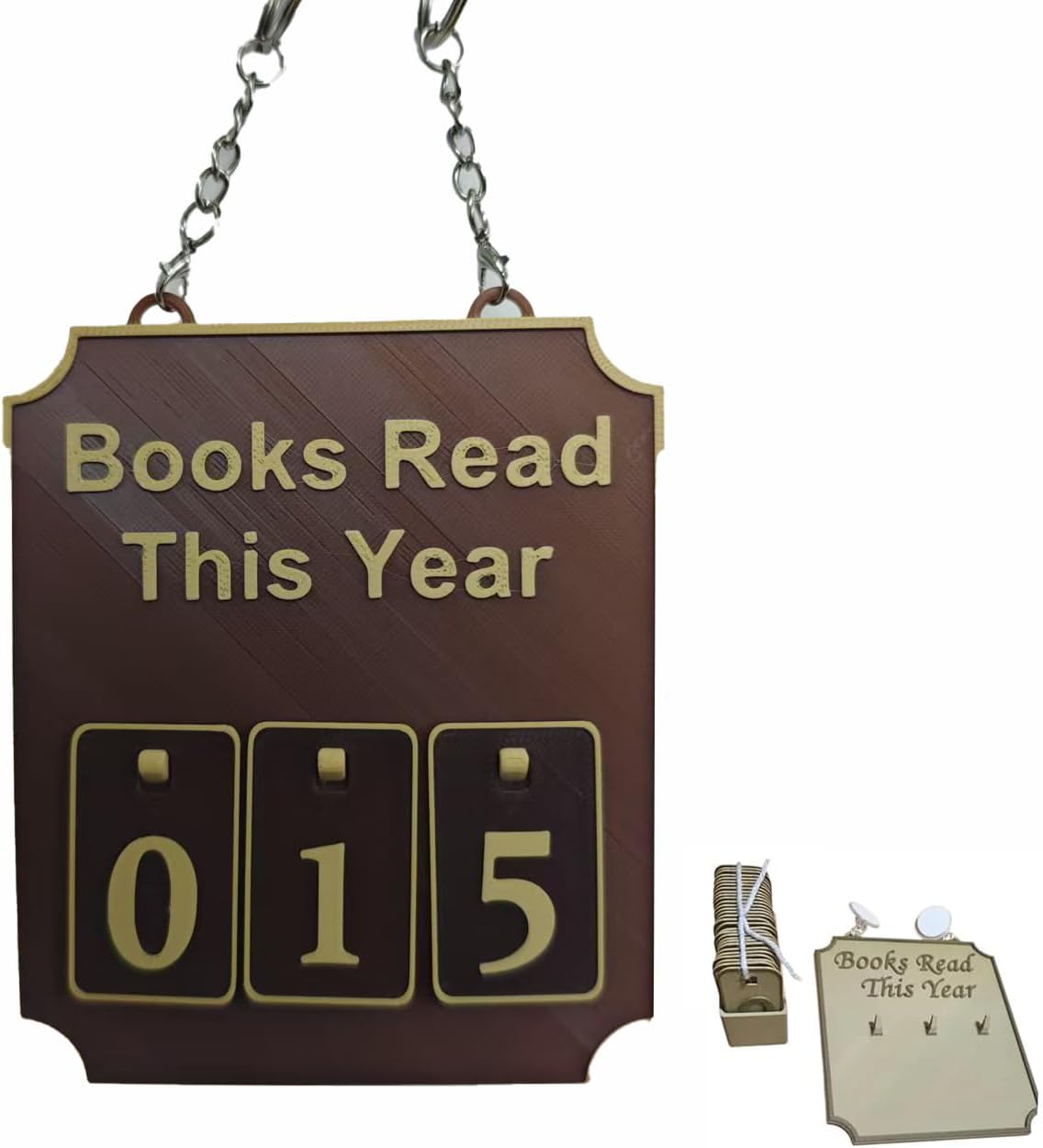 Hanging Bookshelf Counter - Wood Book Nook Decor with Read This Year ...