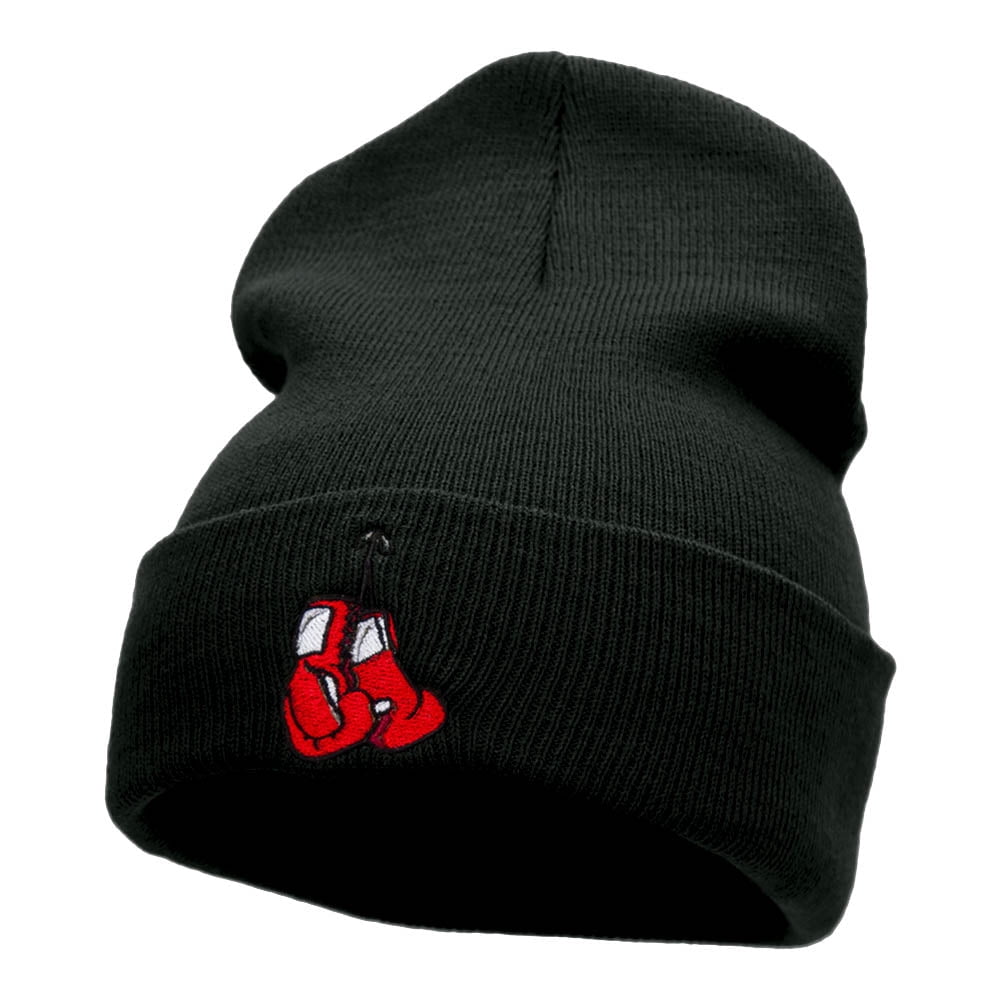 Hanging Boxing Gloves Embroidered Long Knitted Beanie - Black OSFM ...
