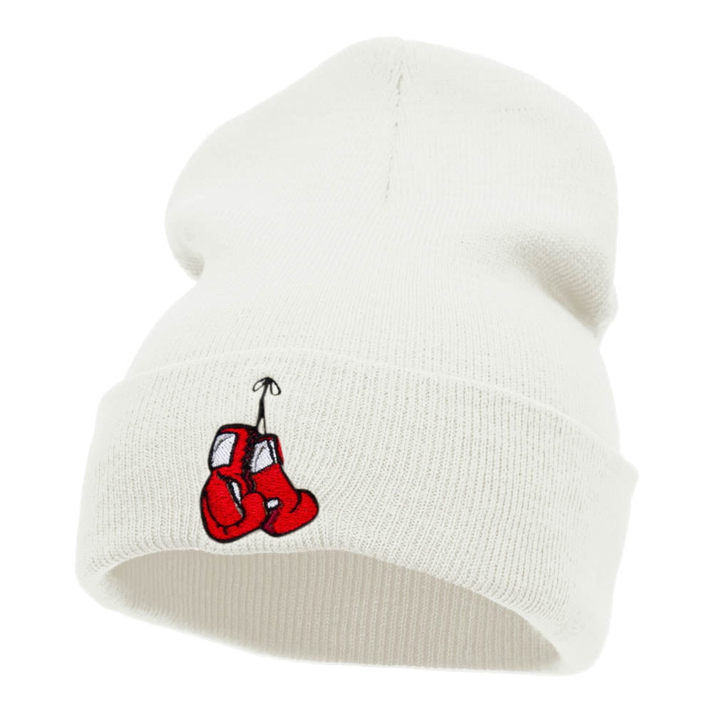 Hanging Boxing Gloves Embroidered Long Knitted Beanie - White OSFM ...