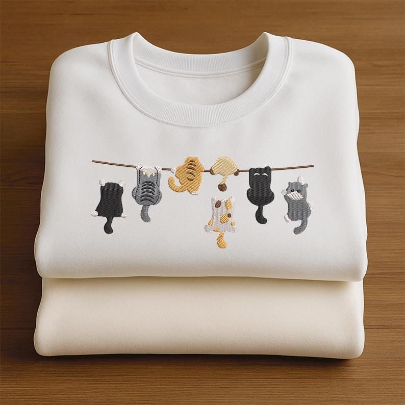 Hanging Cats Embroidery Design, Cute Kittens Line Art , Funny Cat ...
