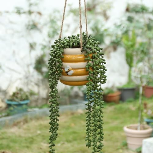 Hanging Ceramic Planter 5 Inch Cute Bee Pots Indoor Outdoor Yellow ...