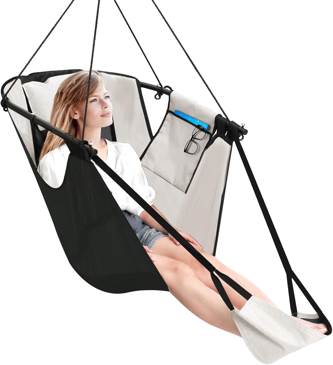 Hanging Chair with Footrest,U-Shaped Metal Frame Hammock Chair,Robust ...