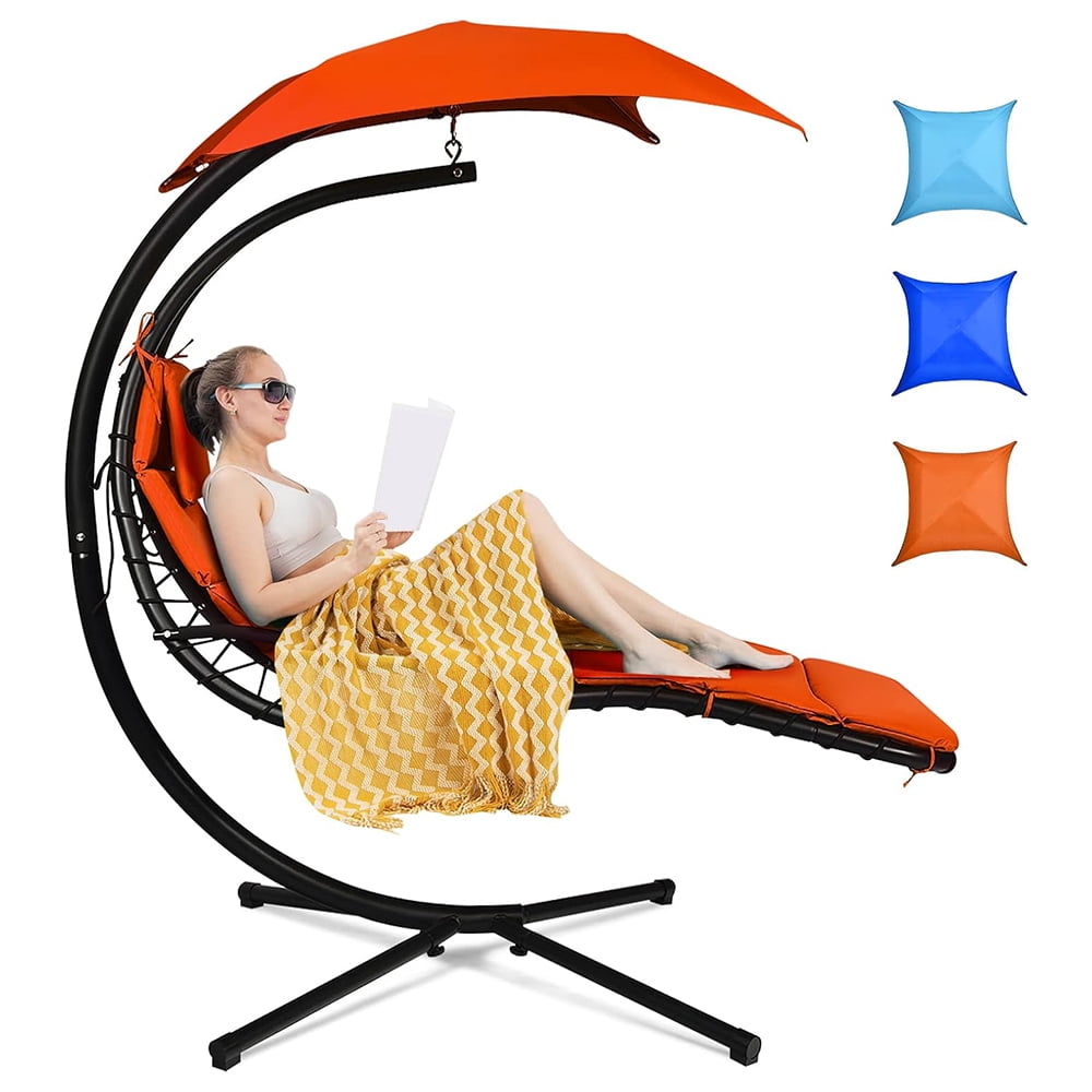 Hanging Chaise Lounge, Arc Stand Floating Hammock Swing Chair w/Canopy ...