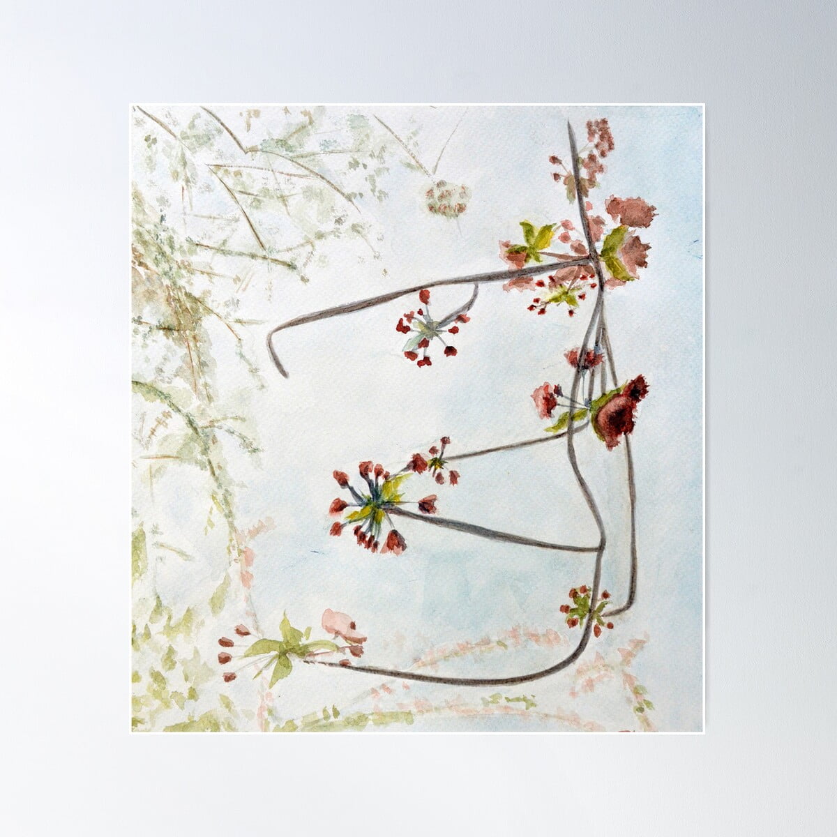 Hanging Cherry Bough Poster Wall Art, Modern Wall Decor For Living Room ...