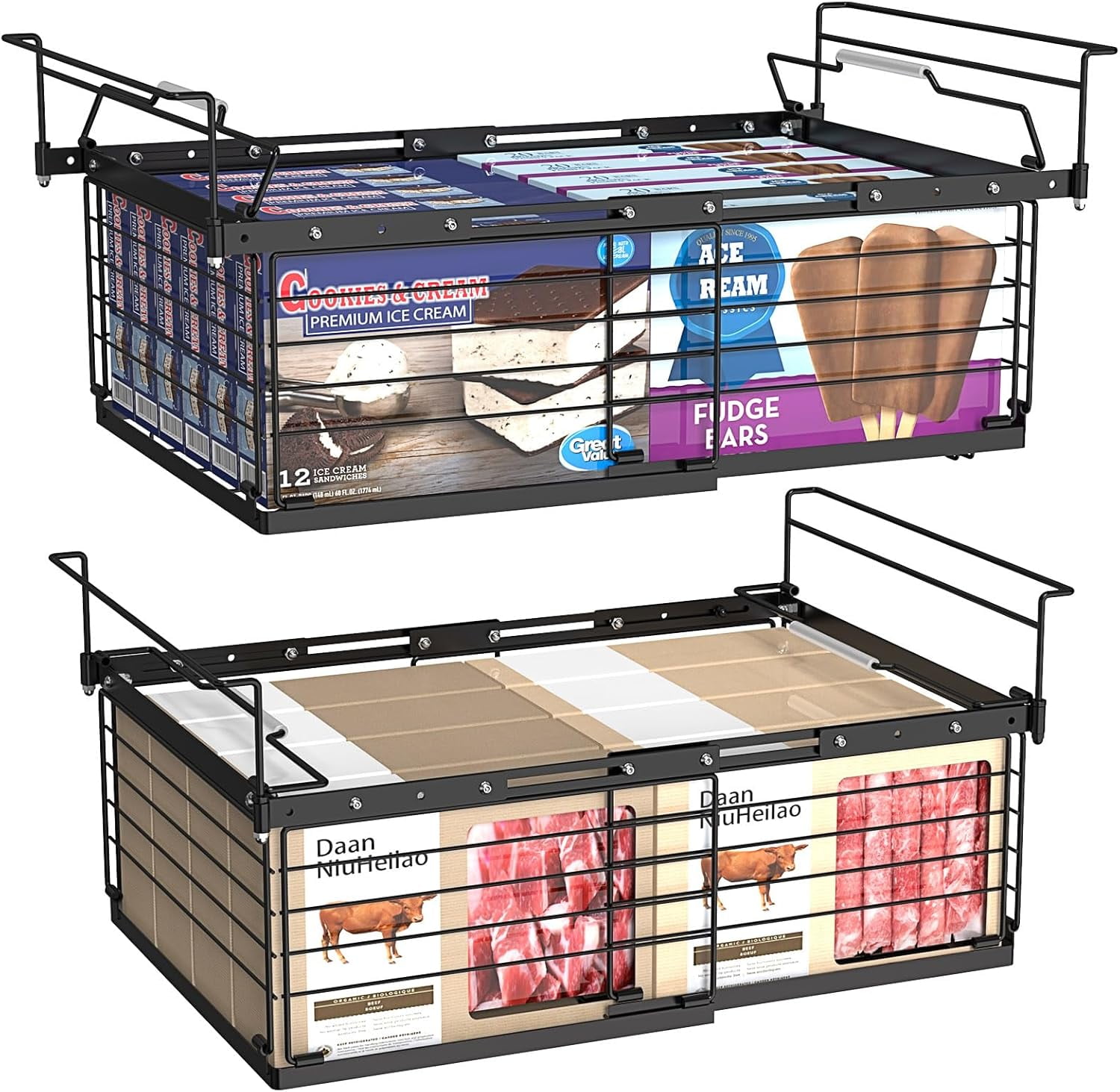 Hanging Chest Freezer Organizer Bins, 2 Pack Large Expandable Freezer ...