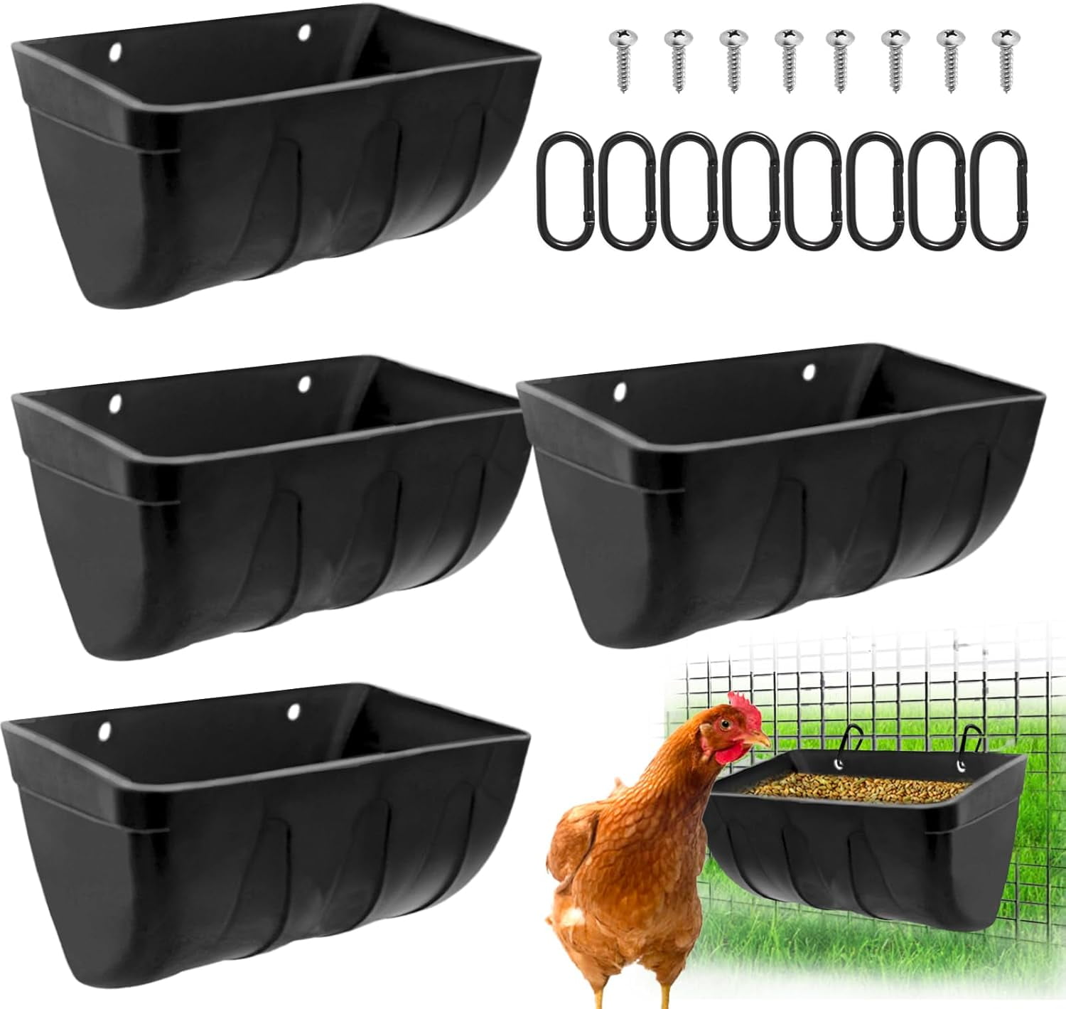 Hanging Chicken Feeder Trough, 4 Pack Fence Feed Feeder for Goat Sheep ...