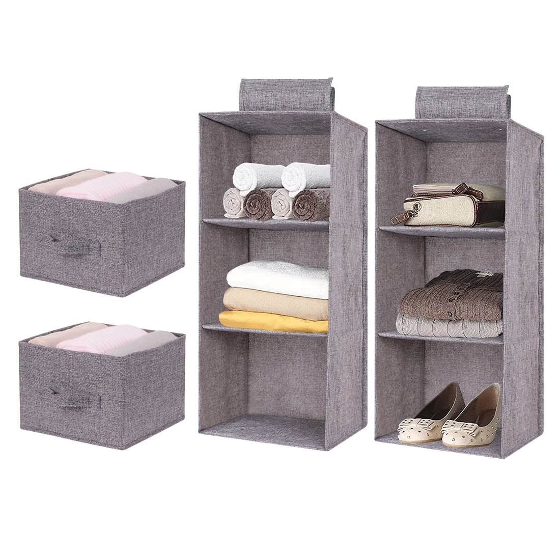 Hanging Closet Organizer, 2 Pcs 3-Shelf Hanging Shelves with 2 Drawers ...