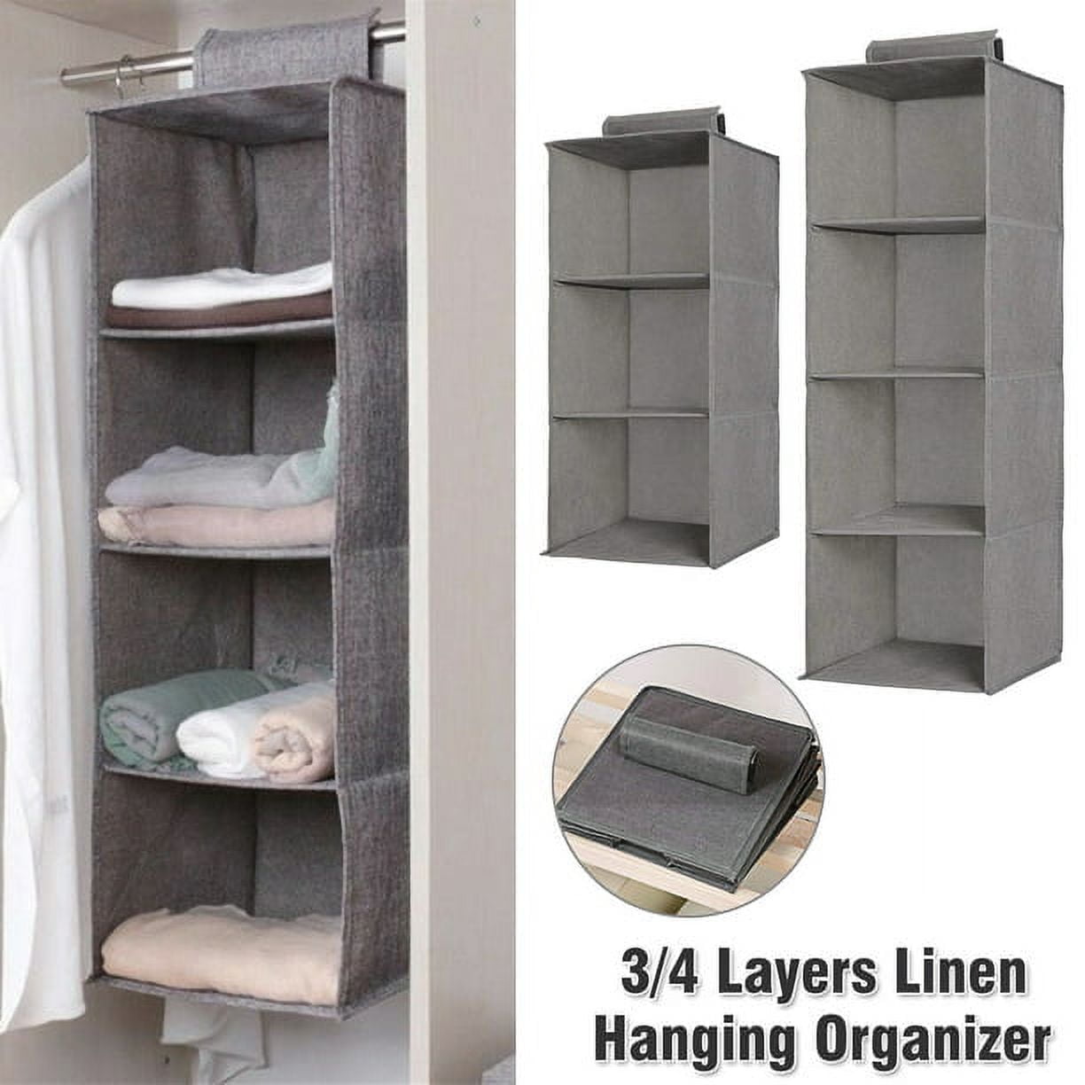 Hanging Closet Organizer, 3/4-Shelf Hanging Clothes Storage Box ...
