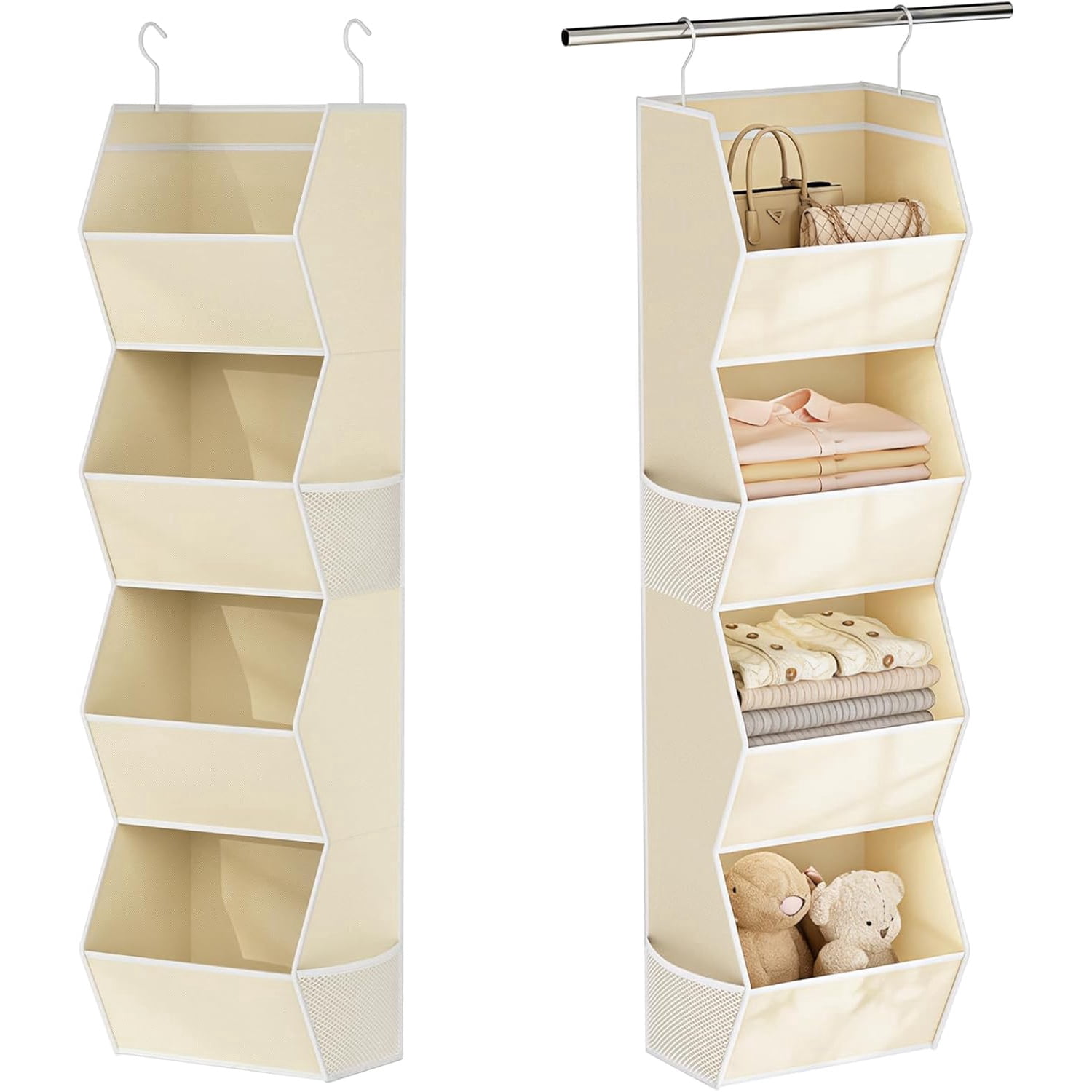 Hanging Closet Organizer 4-Shelf Collapsible Fabric Storage Shelves ...