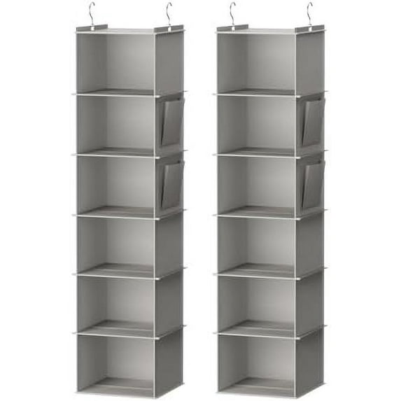 Hanging Closet Organizer, 6-Shelf Closet Hanging Storage Shelves, 2 ...
