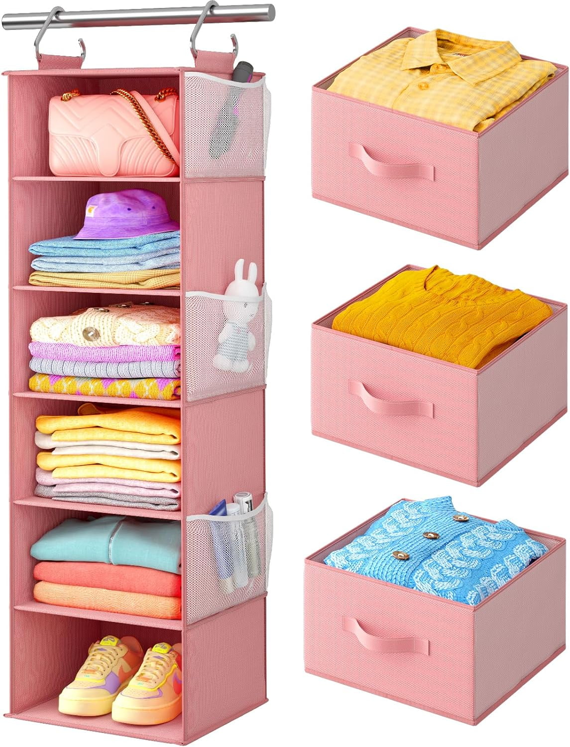Hanging Closet Organizer 6-Shelf, Hanging Shelves for Closet with 3 ...