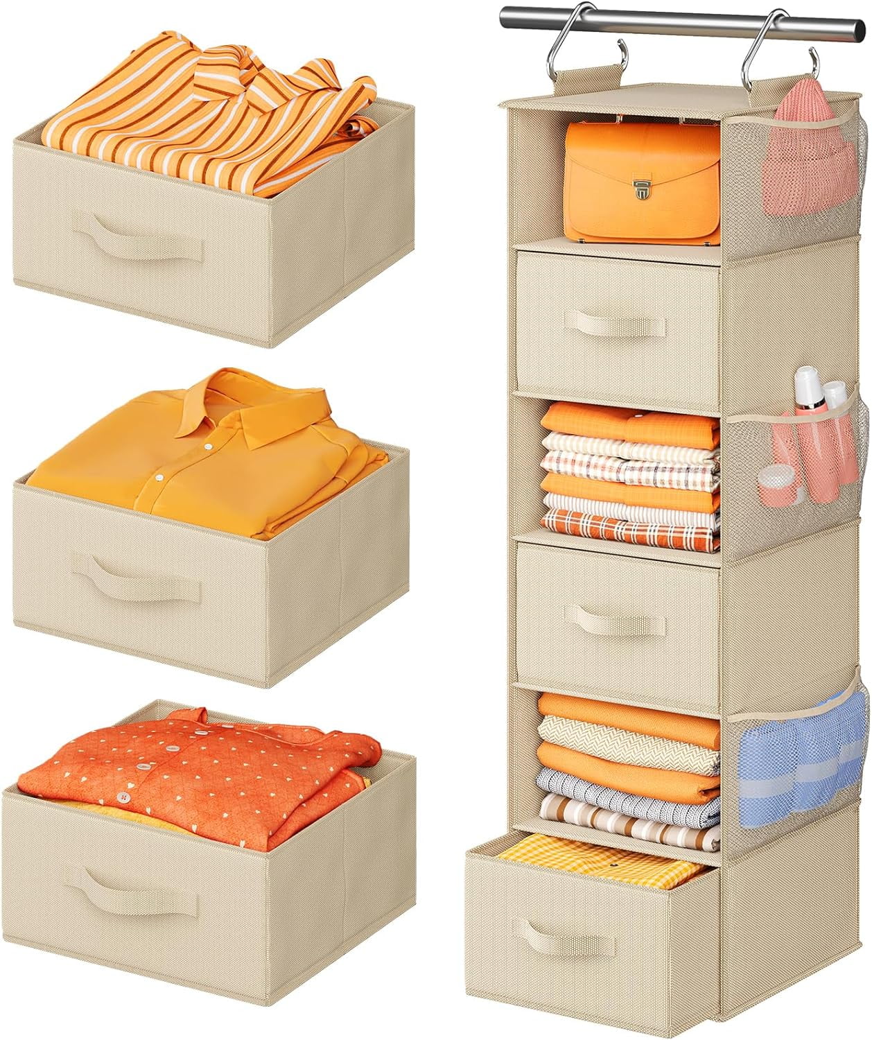 Hanging Closet Organizer 6-Shelf, Hanging Shelves for Closet with 3 ...