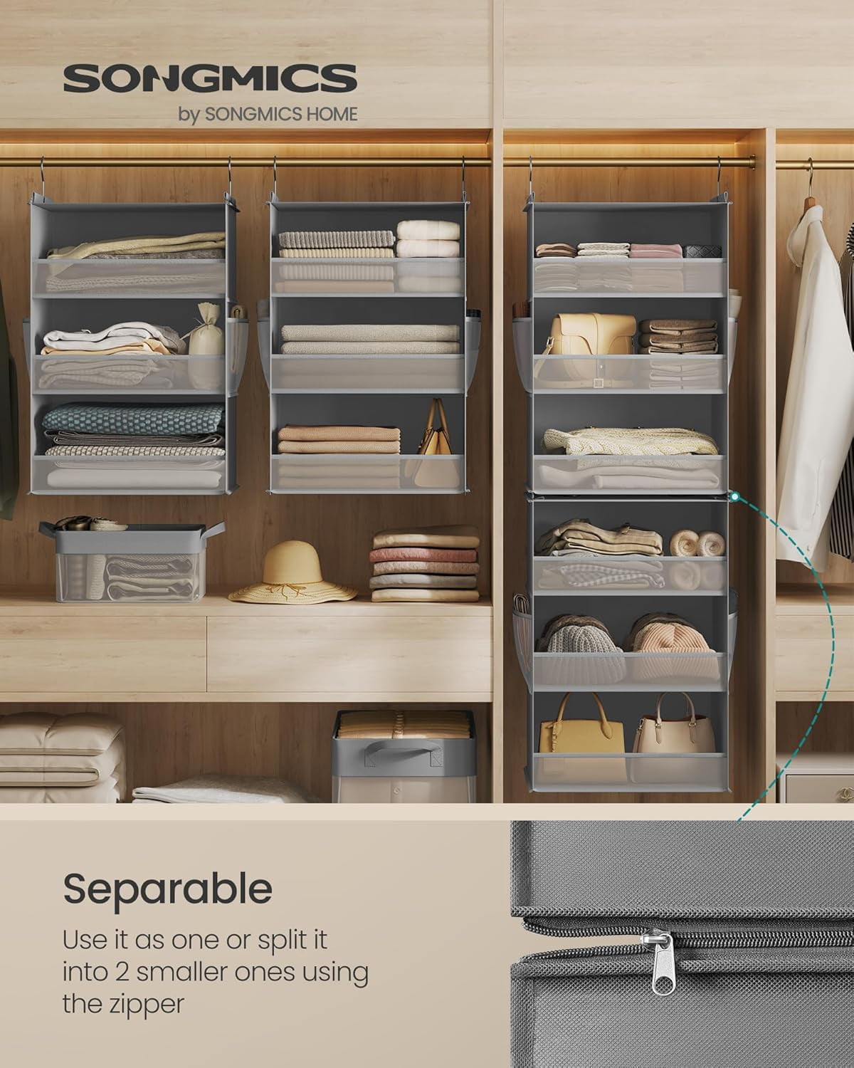 Hanging Closet Organizer 6-Tier Fabric Storage Shelf Separable Closet ...