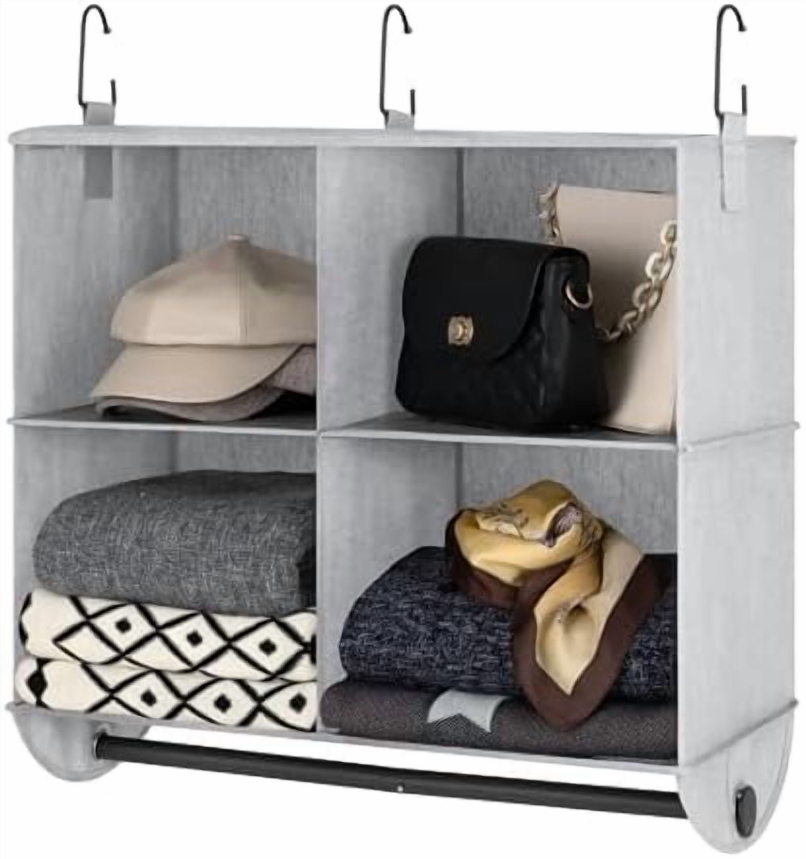 Hanging Closet Organizer with Metal Rod, 4-Section Closet Organizers ...