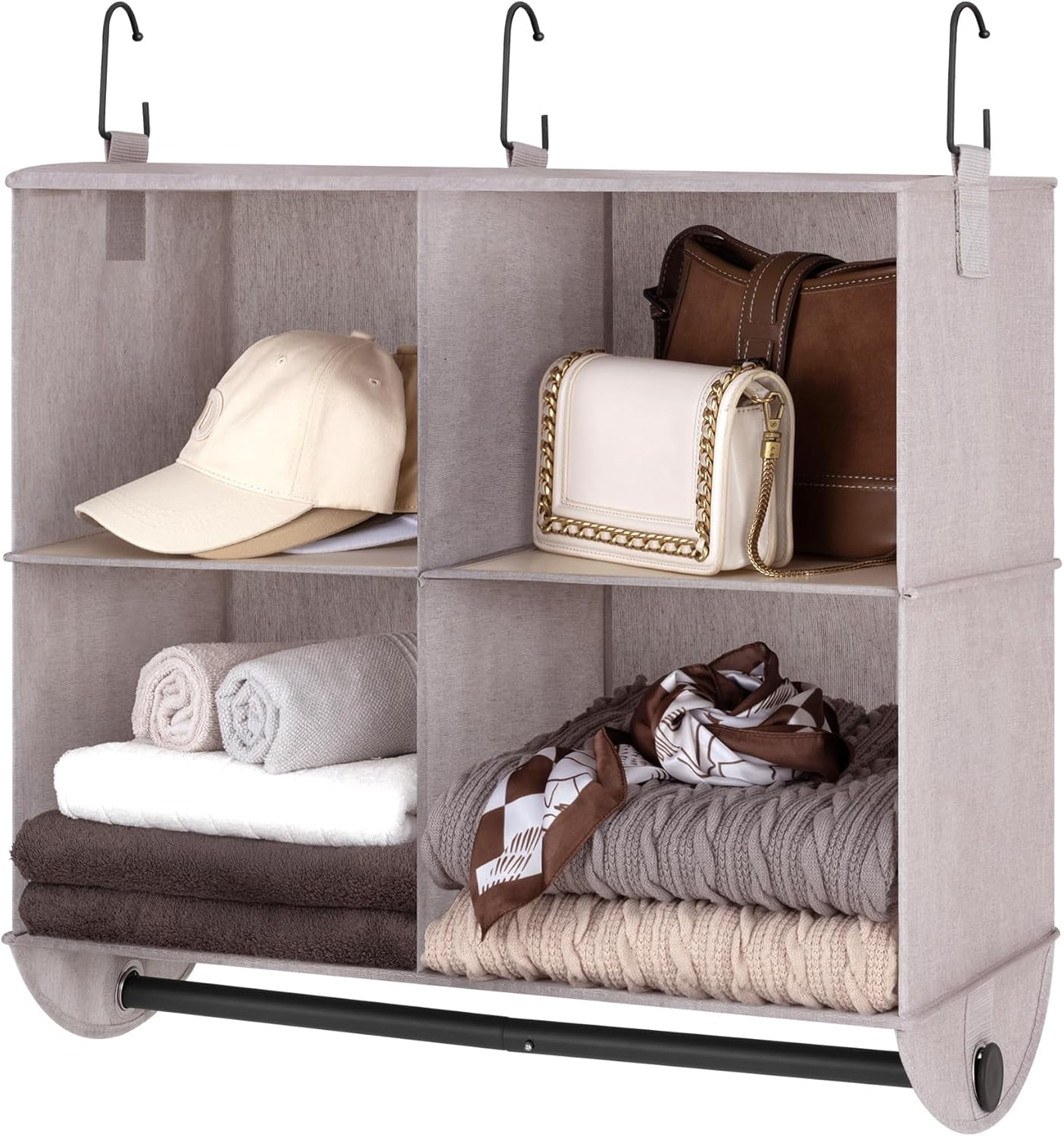 Hanging Closet Organizer with Metal Rod, 4-Section Closet Organizers ...