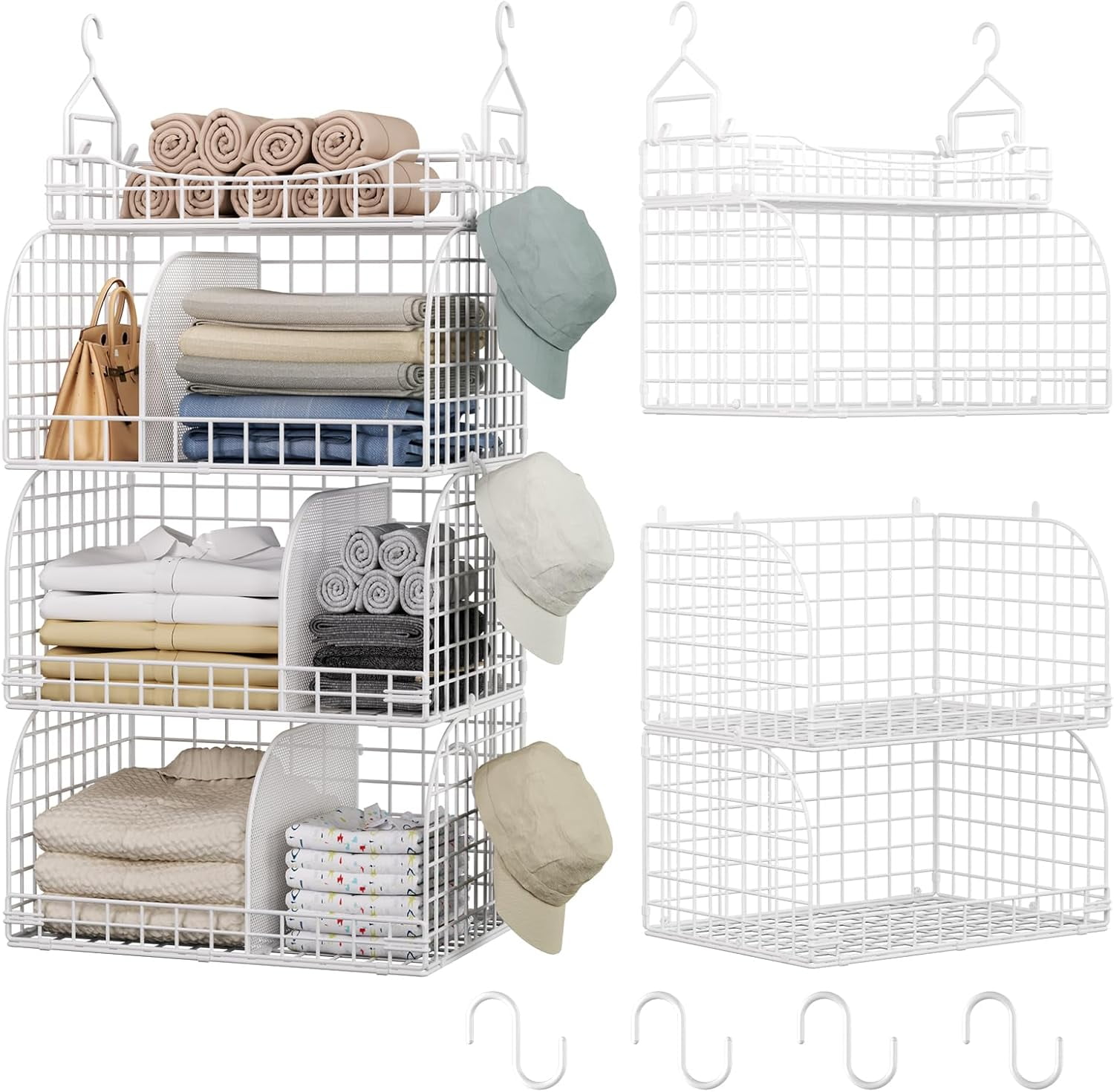 Hanging Closet Organizer Storage - 3 Tier Hanging Closet Shelves with ...
