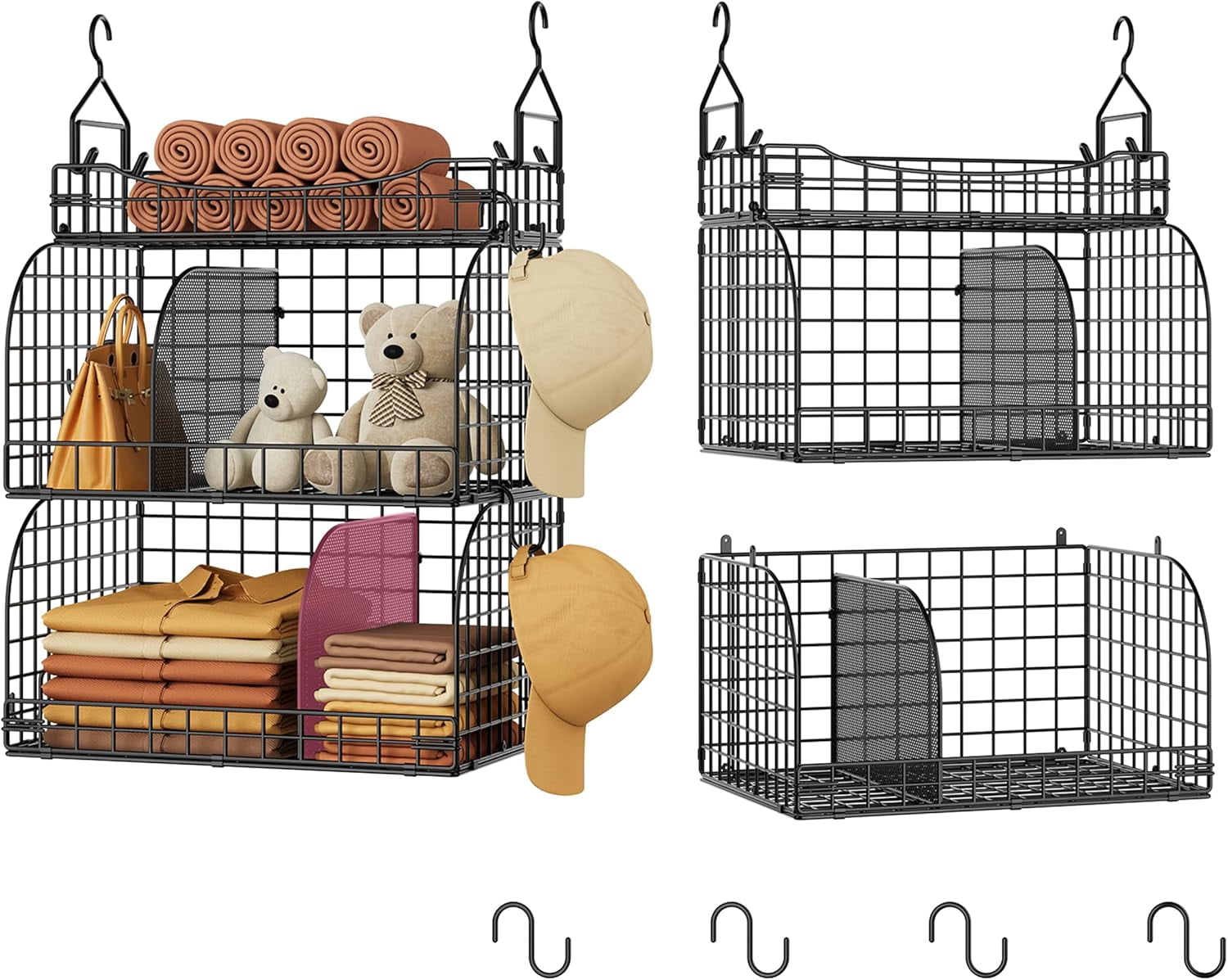 Hanging Closet Organizer Storage - 3 Tier Metal Stackable Hanging ...