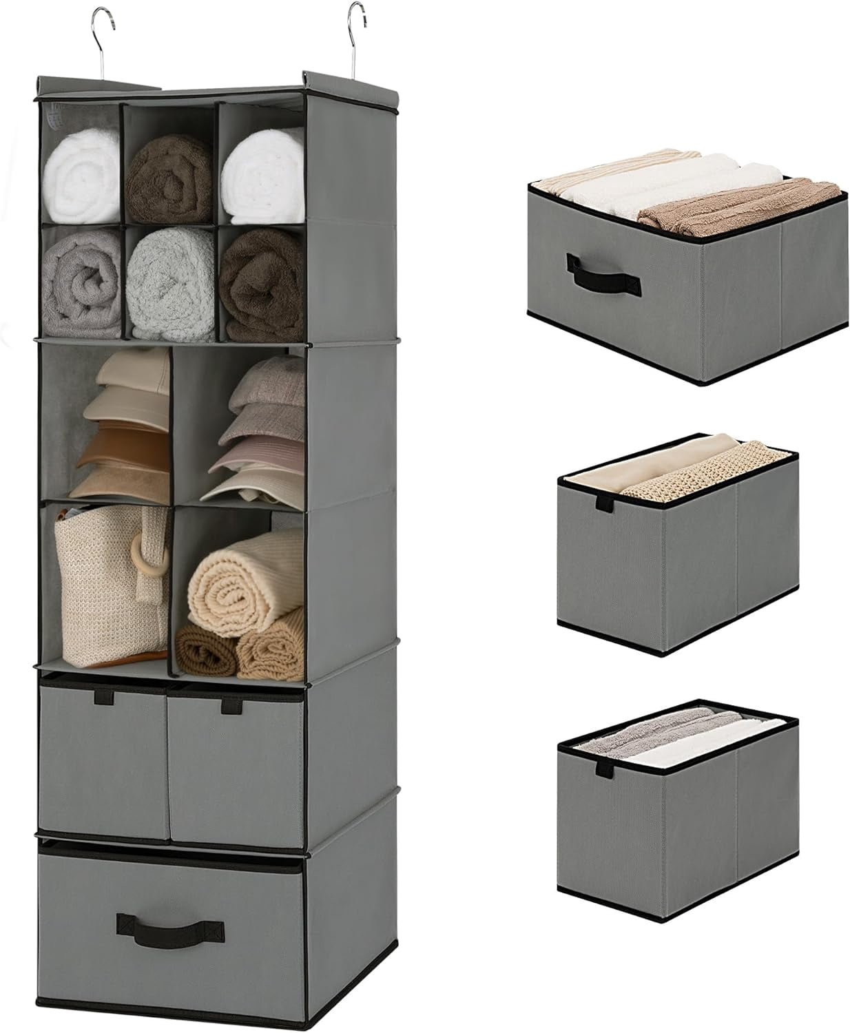 Hanging Closet Organizer with Drawers, 6 Shelf Dividers for Closet ...