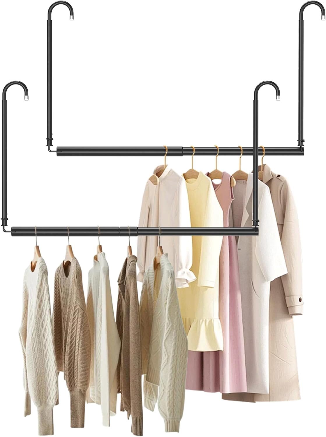 Hanging Closet Rod Adjustable Width Height Closet Rods For Hanging ...