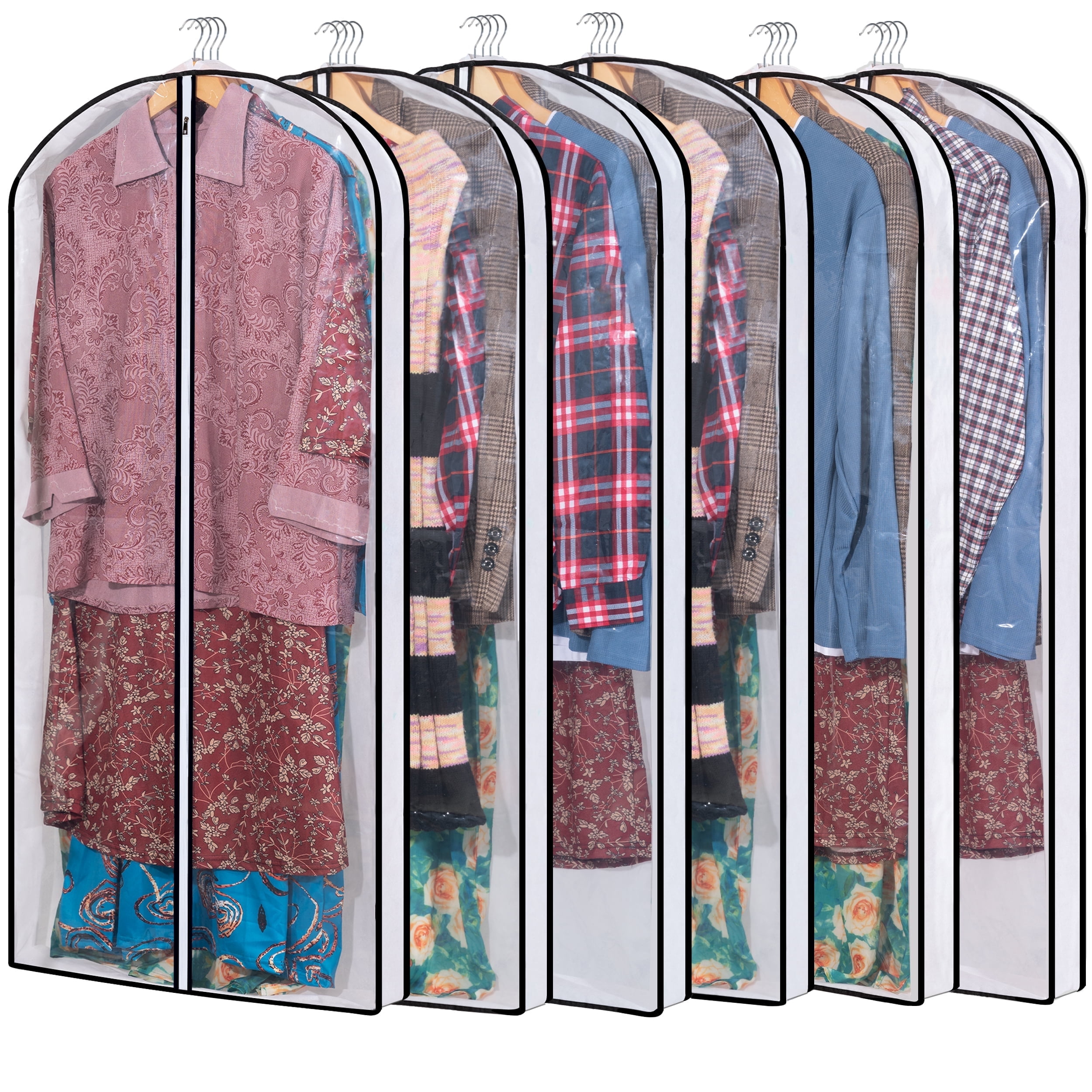 Hanging Clothes Bag with 4" Gusseted Garment Bag (Set of 6) for Storage ...