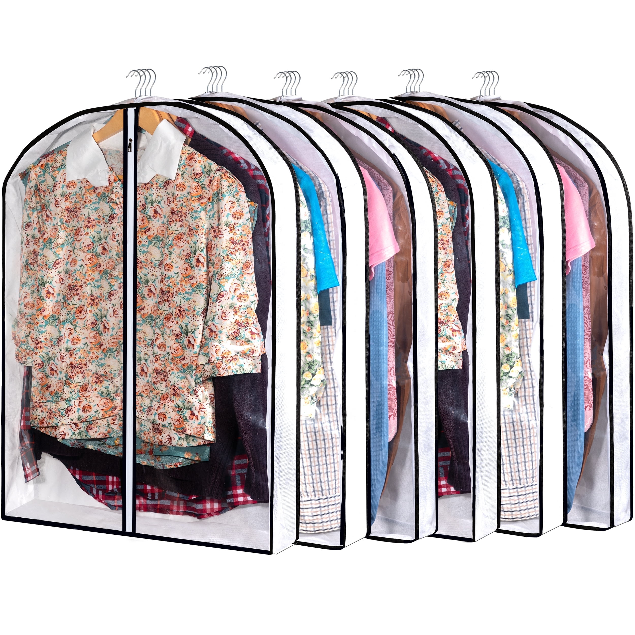 Hanging Clothes Bag with 4" Gusseted Garment Bag (Set of 6) for Storage ...