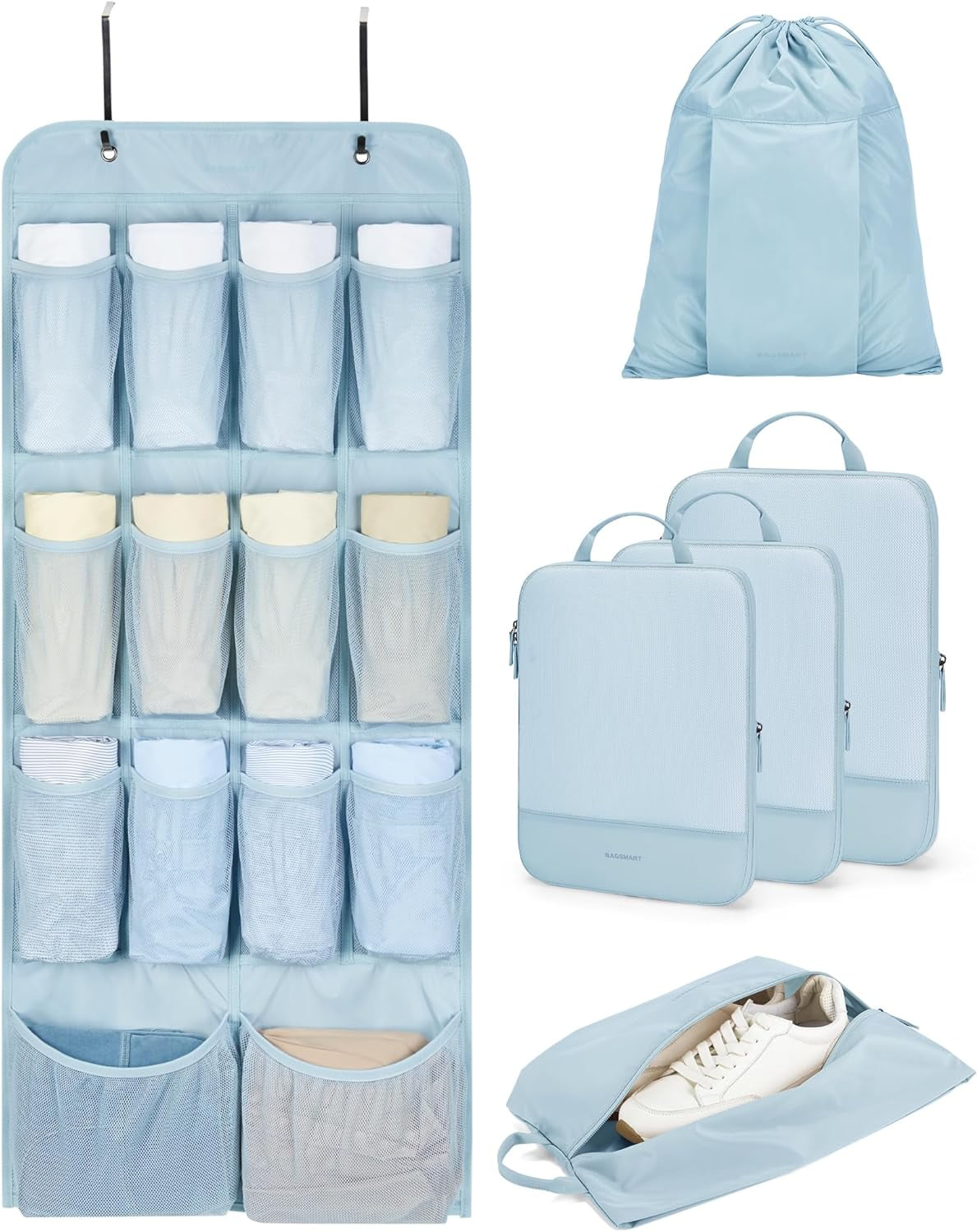 Hanging Compression Packing Cubes, 6 Set Large Suitcase Organizer Bags ...