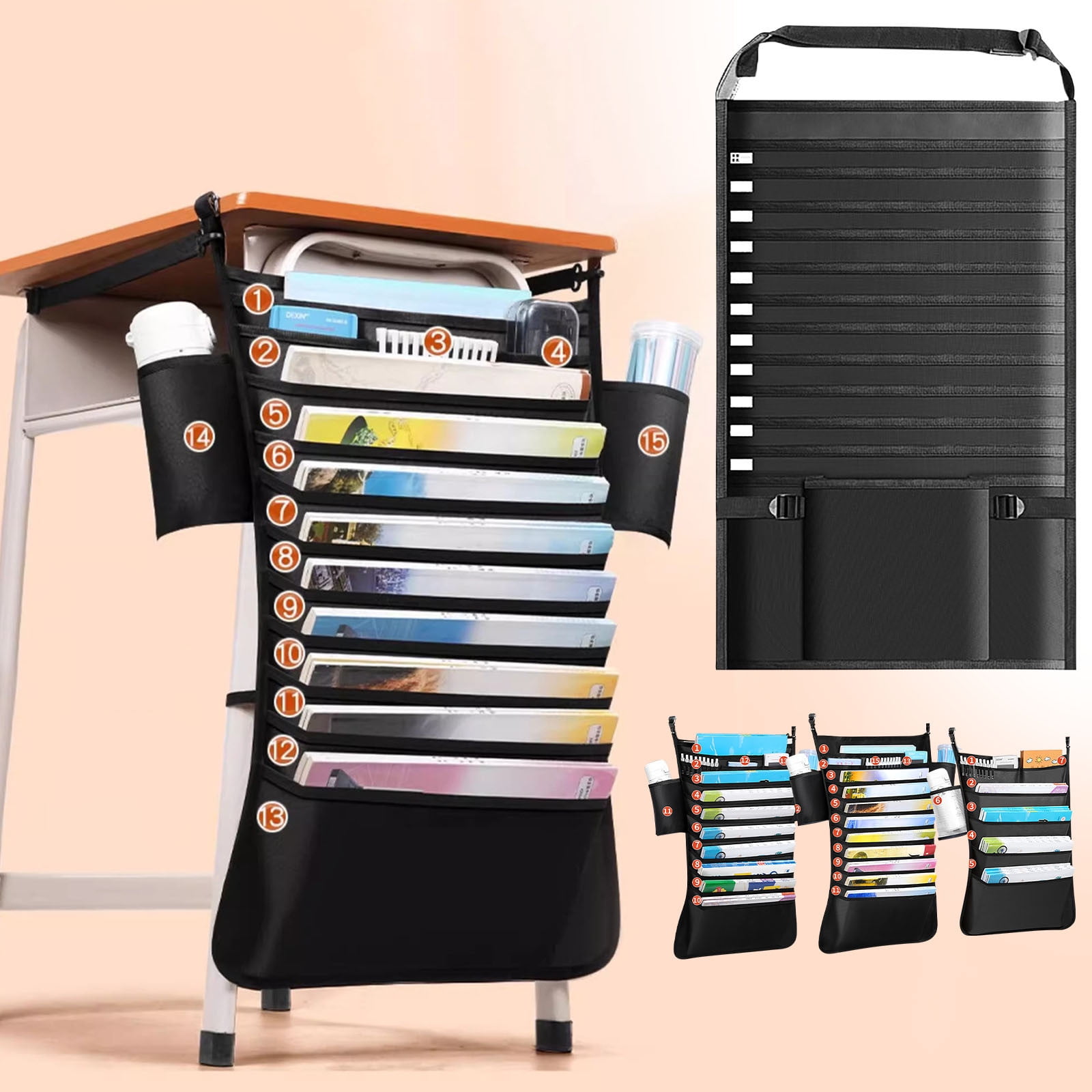 Hanging Desk Organizer, Under Desk Storage with Water Bottle, Hanging ...