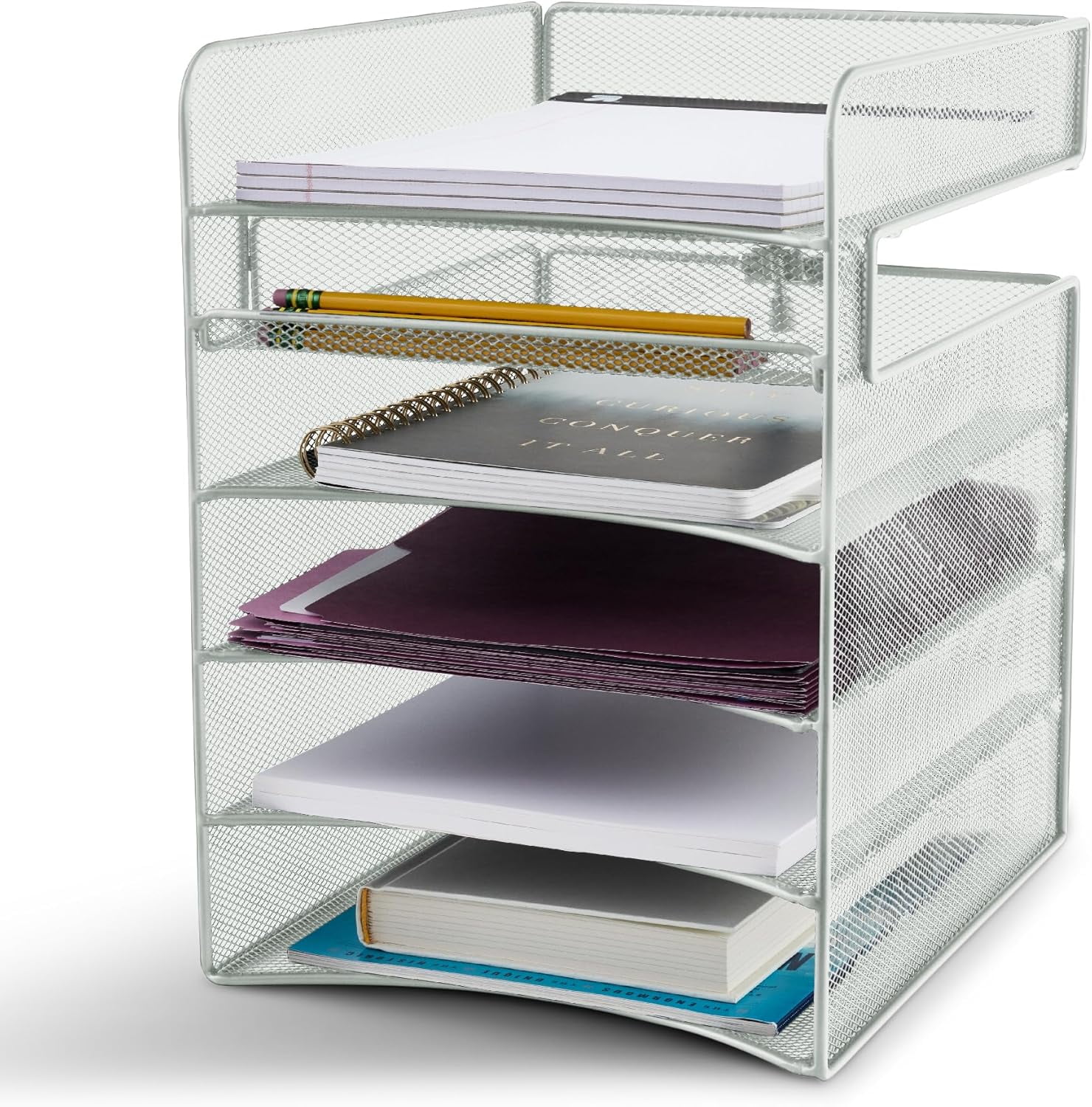 Hanging Desktop Organizer with 5 Horizontal Trays, Under-Desk Storage ...
