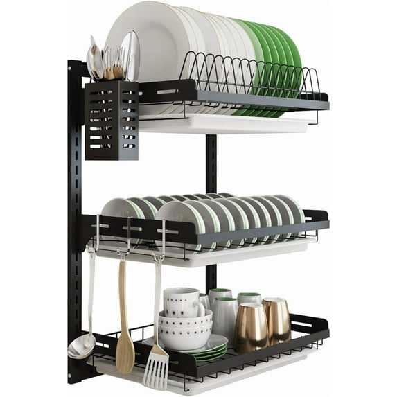 Hanging Dish Drying Rack Wall Mount,Dish Racks Drainer,3 Tier Kitchen ...