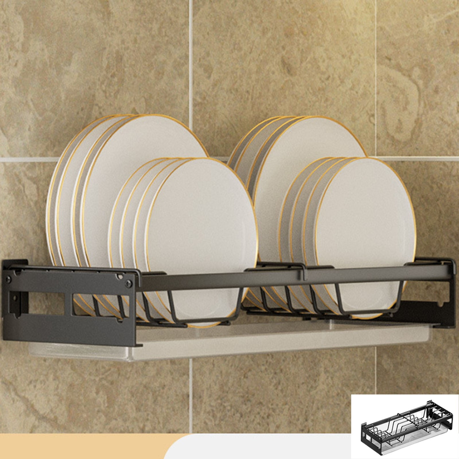 Hanging Dish Drying Rack Wall Mount With Utensil Holder, Kitchen Dishes ...