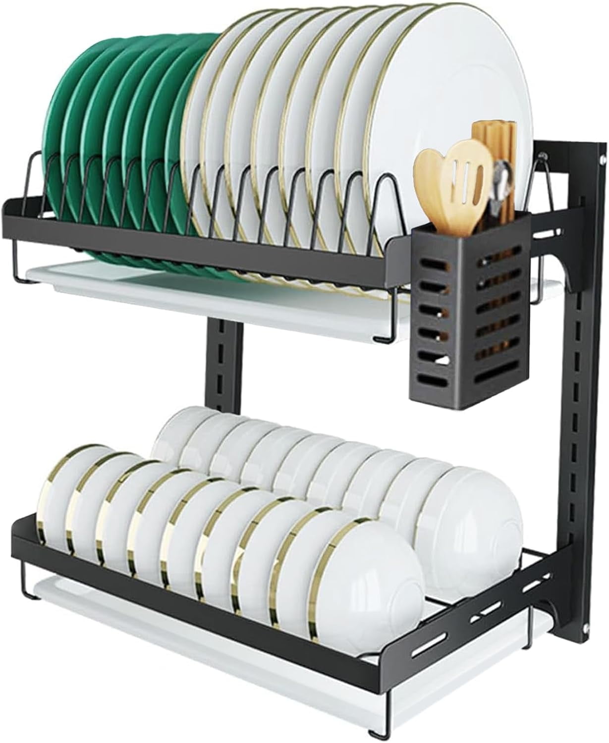 Hanging Dish Drying Rack, Wall Mounted Dish Rack Kitchen, 2 Tier Plate ...